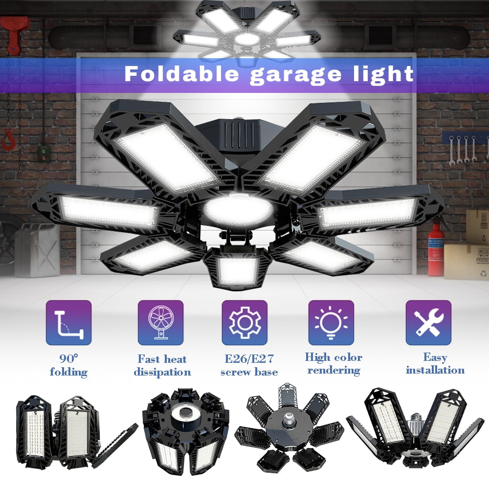 LED Garage Lights, 120W 5000LM 6500K Deformable LED Garage Ceiling ...