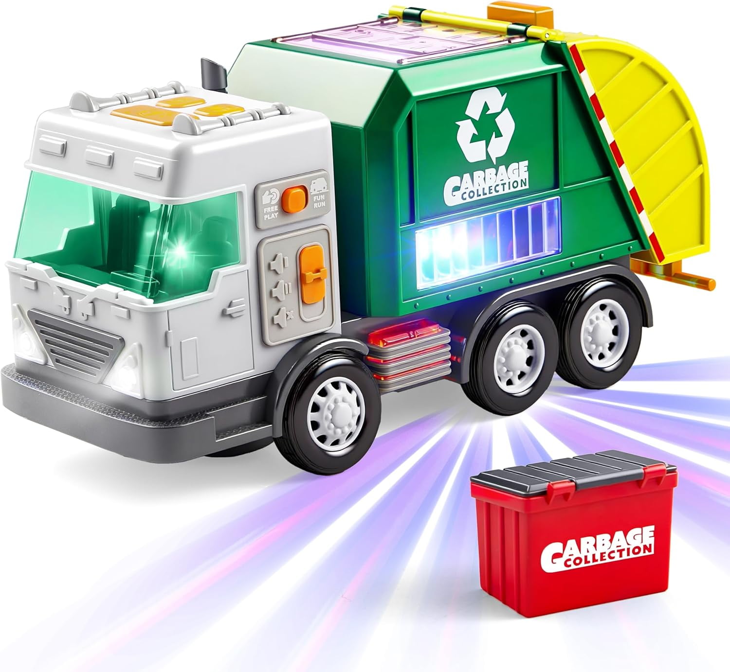 LED Garbage Truck Toy Set Includes Dumpster, Toy Truck with Mode Switch ...