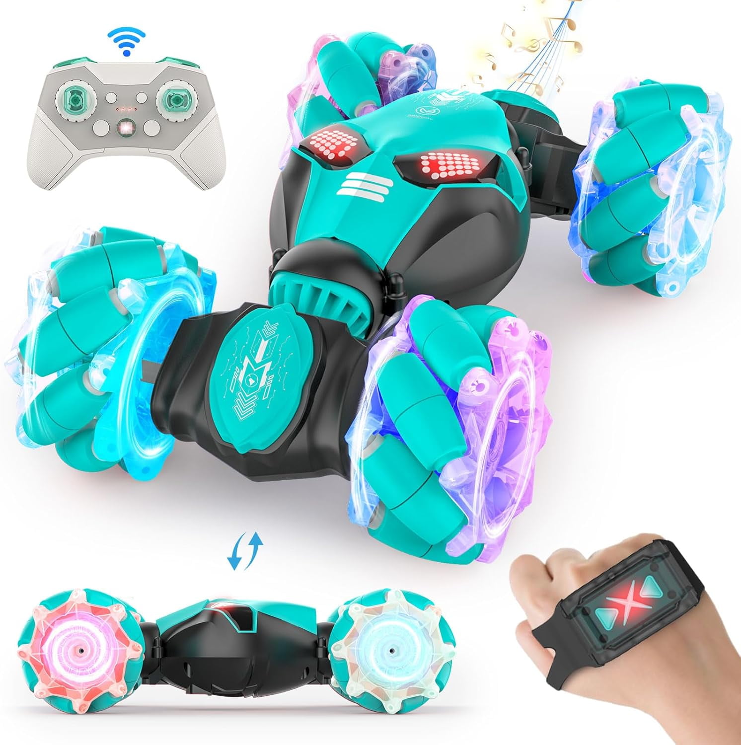 LED Gesture RC Car, 4WD Hand Controlled Sensor RC Stunt Car, Double Sided 360° Flips Off Road ...