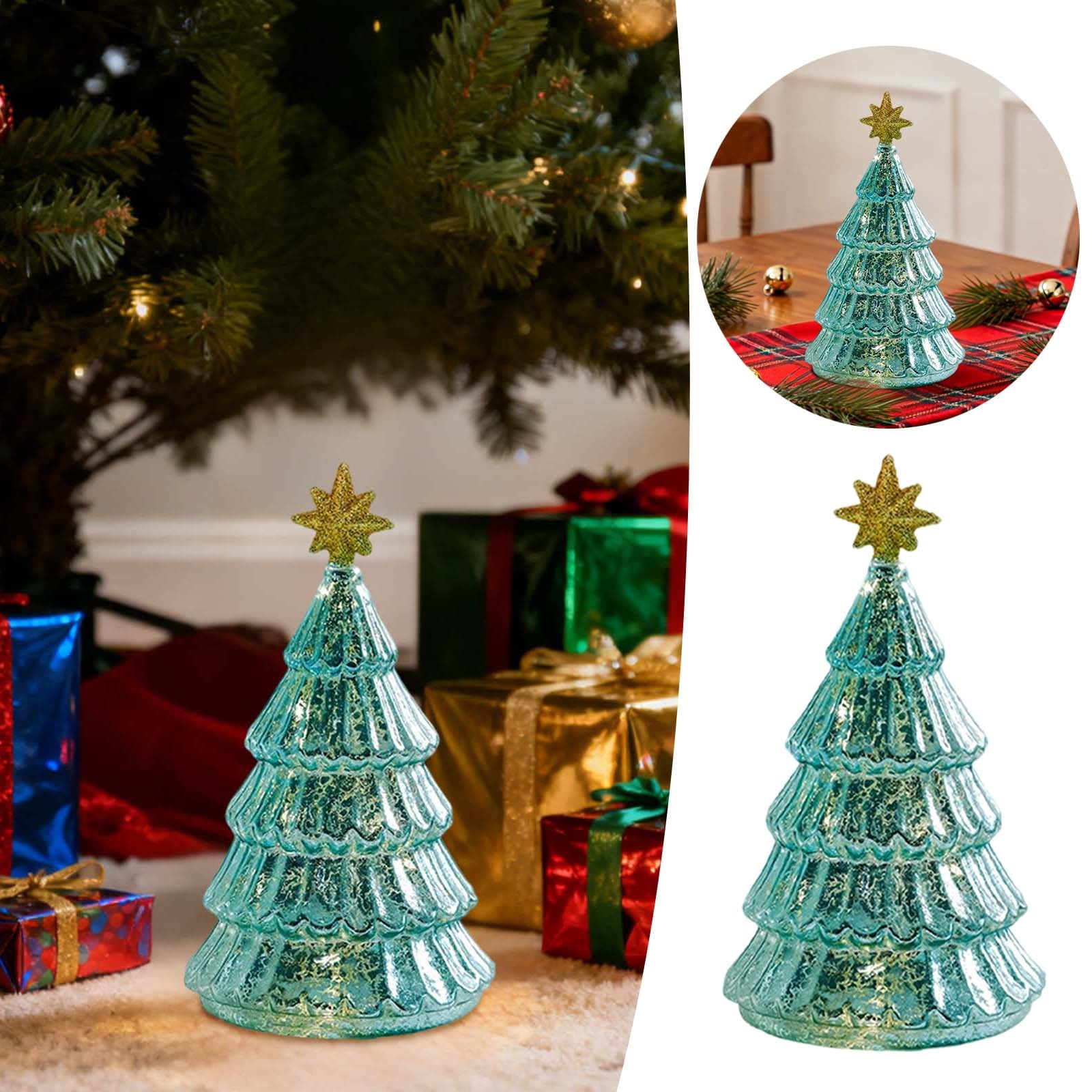 LED Glass Christmas Tree with Lights, Battery Operated Tabletop Decor ...