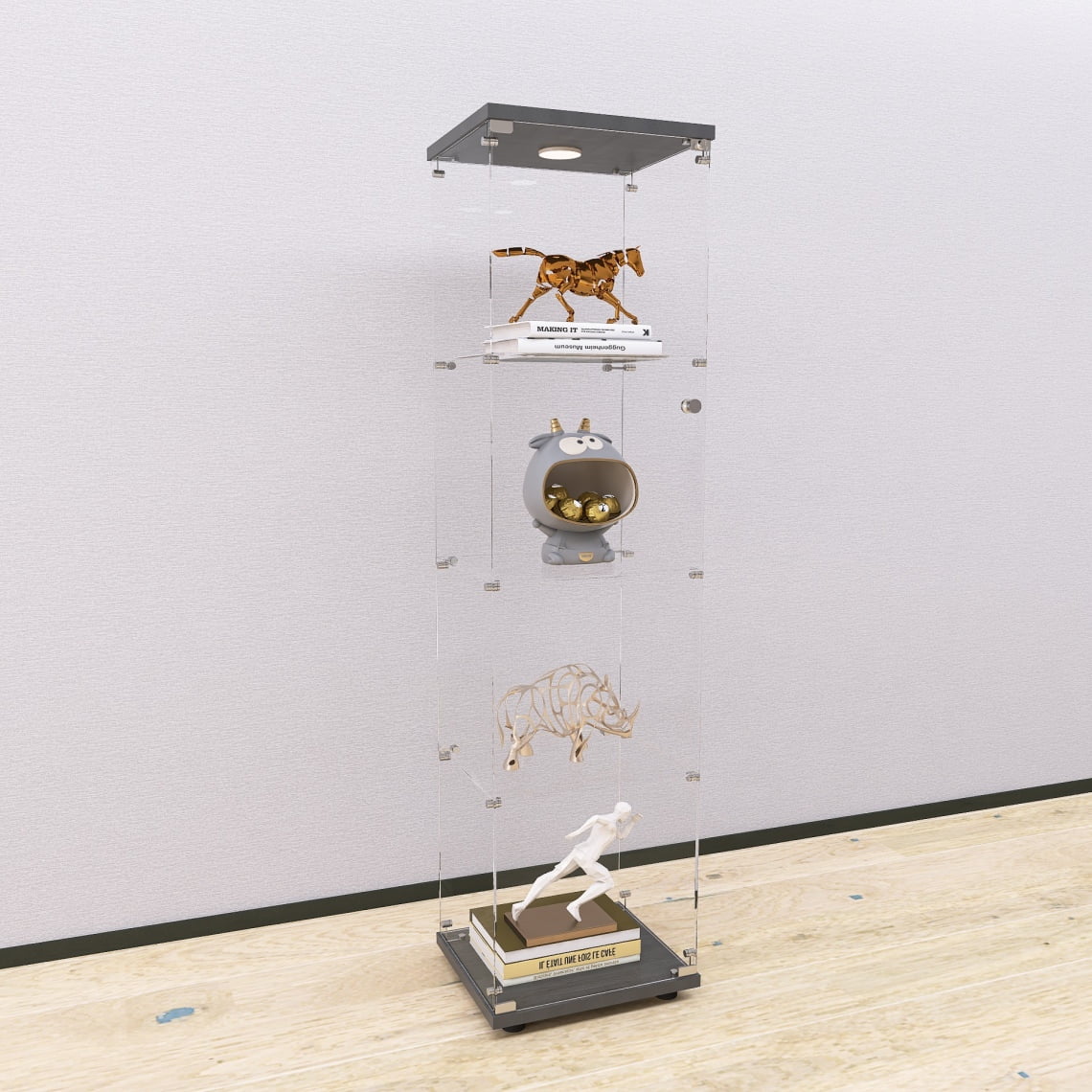 LED Glass Display Cabinet 4-Tier Curio with Tempered Glass Doors & Lock ...