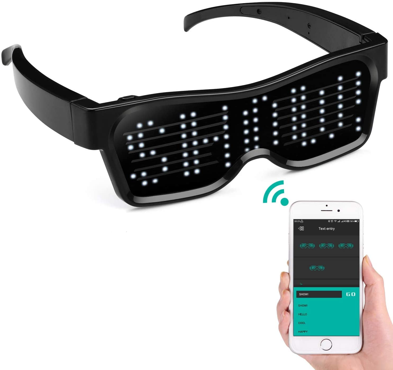 LED Glasses, Bluetooth APP Connected LED Display Smart Glasses USB ...
