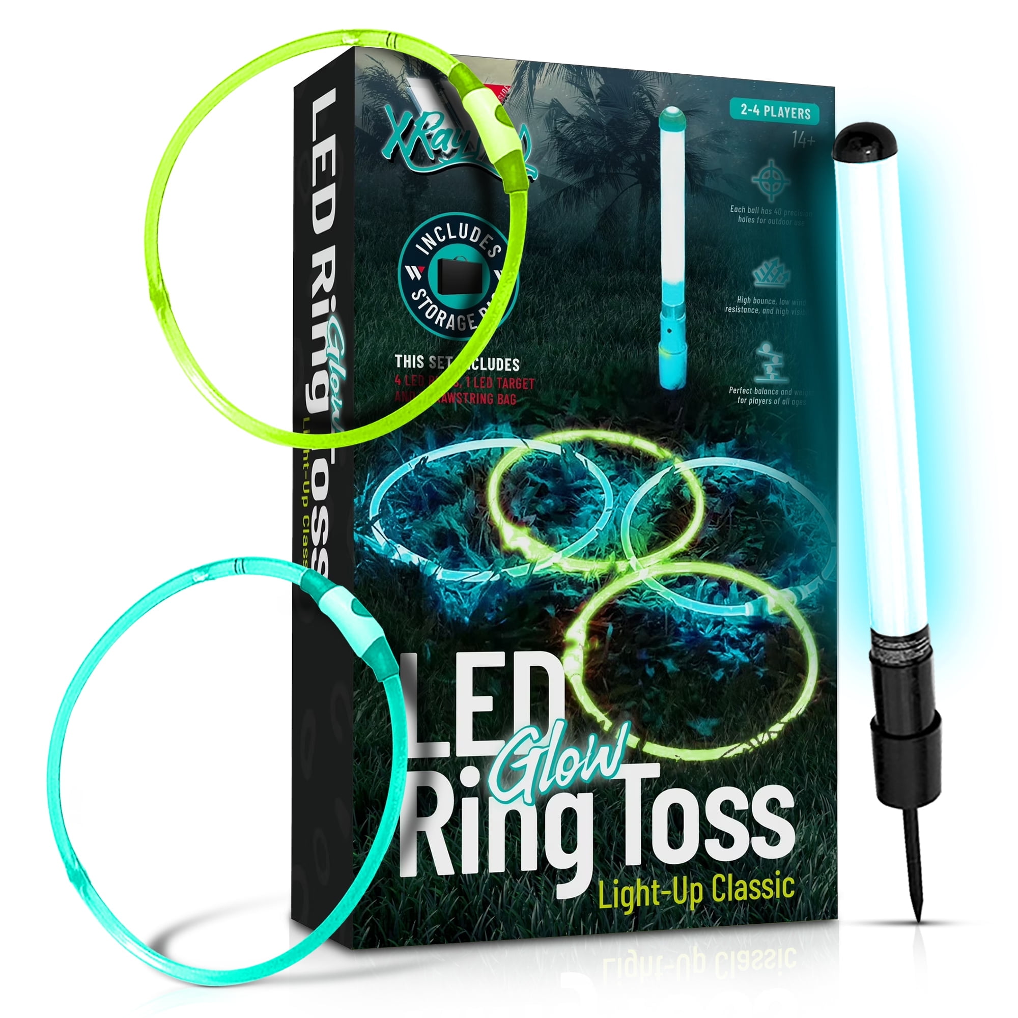 LED Glow Ring Toss Light-Up Classic Game Set with Storage Bag, 2-4 ...