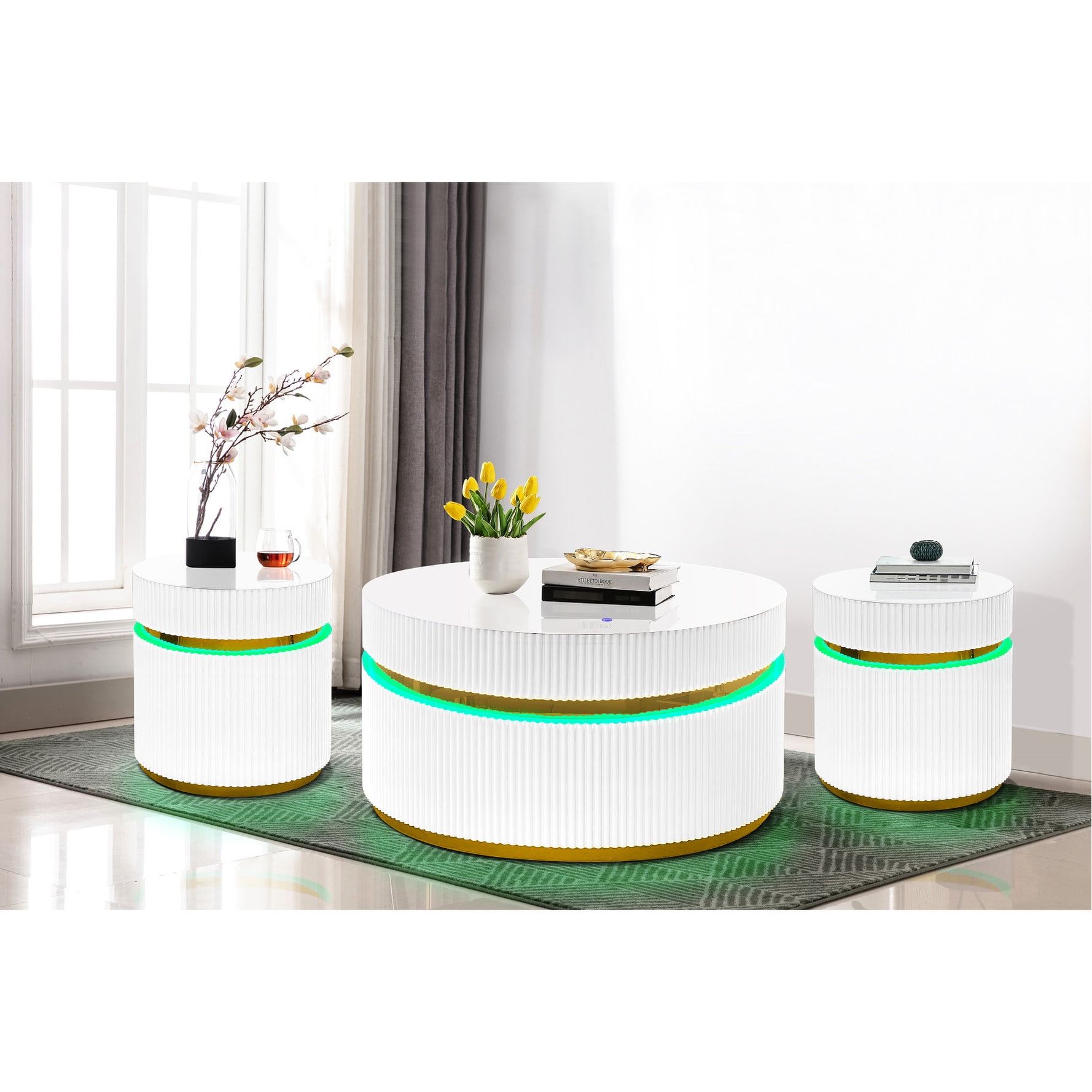 LED Glow Transforms Space - Tavita 3-Piece Round Table Set for Living ...
