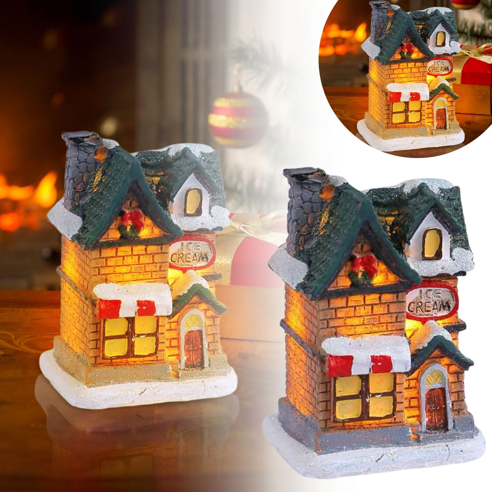 LED Glowing Christmas Cottage,Christmas Decorations Resin Snow Village ...