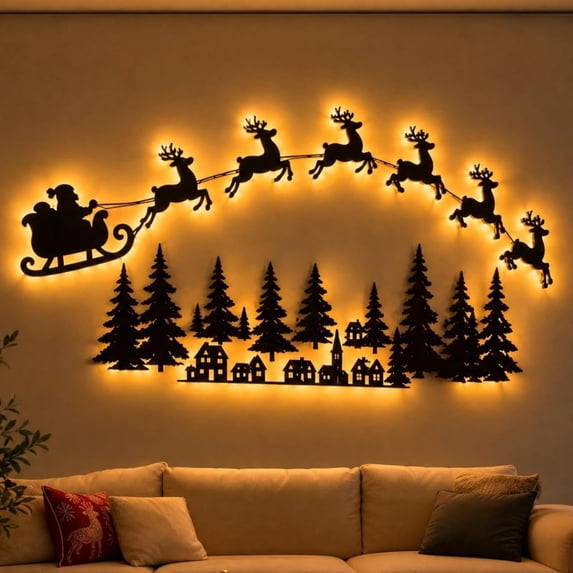 LED Glowing Reindeer Christmas Wall Decor Light,Antler Deer Glow Santa ...