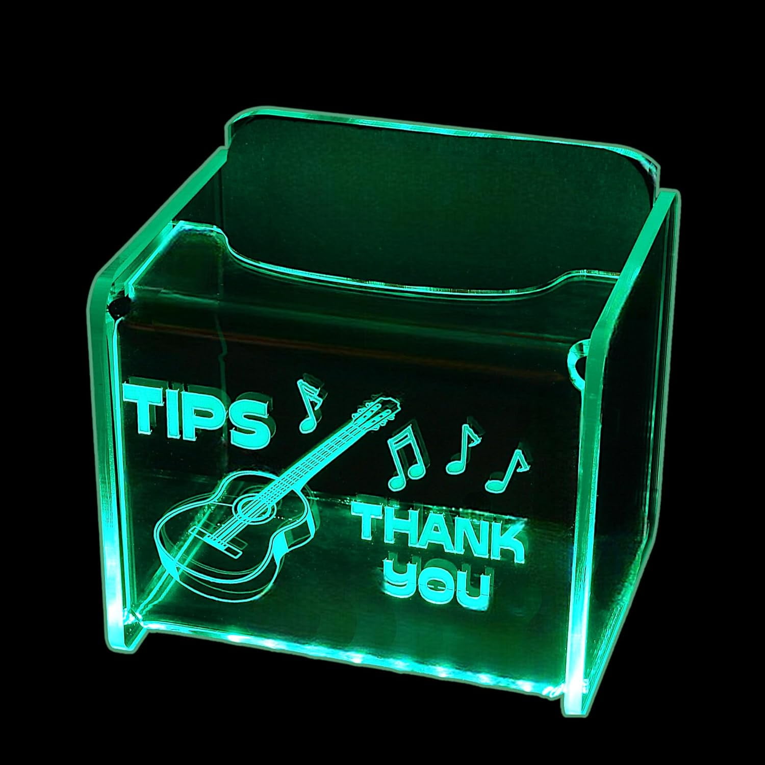 LED Glowing Tip Box- Acoustic Guitar Design- Tip Jar -LED Tip Jar ...