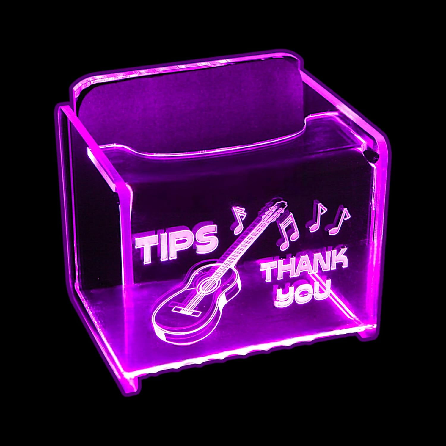 LED Glowing Tip Box- Acoustic Guitar Design- Tip Jar -LED Tip Jar ...
