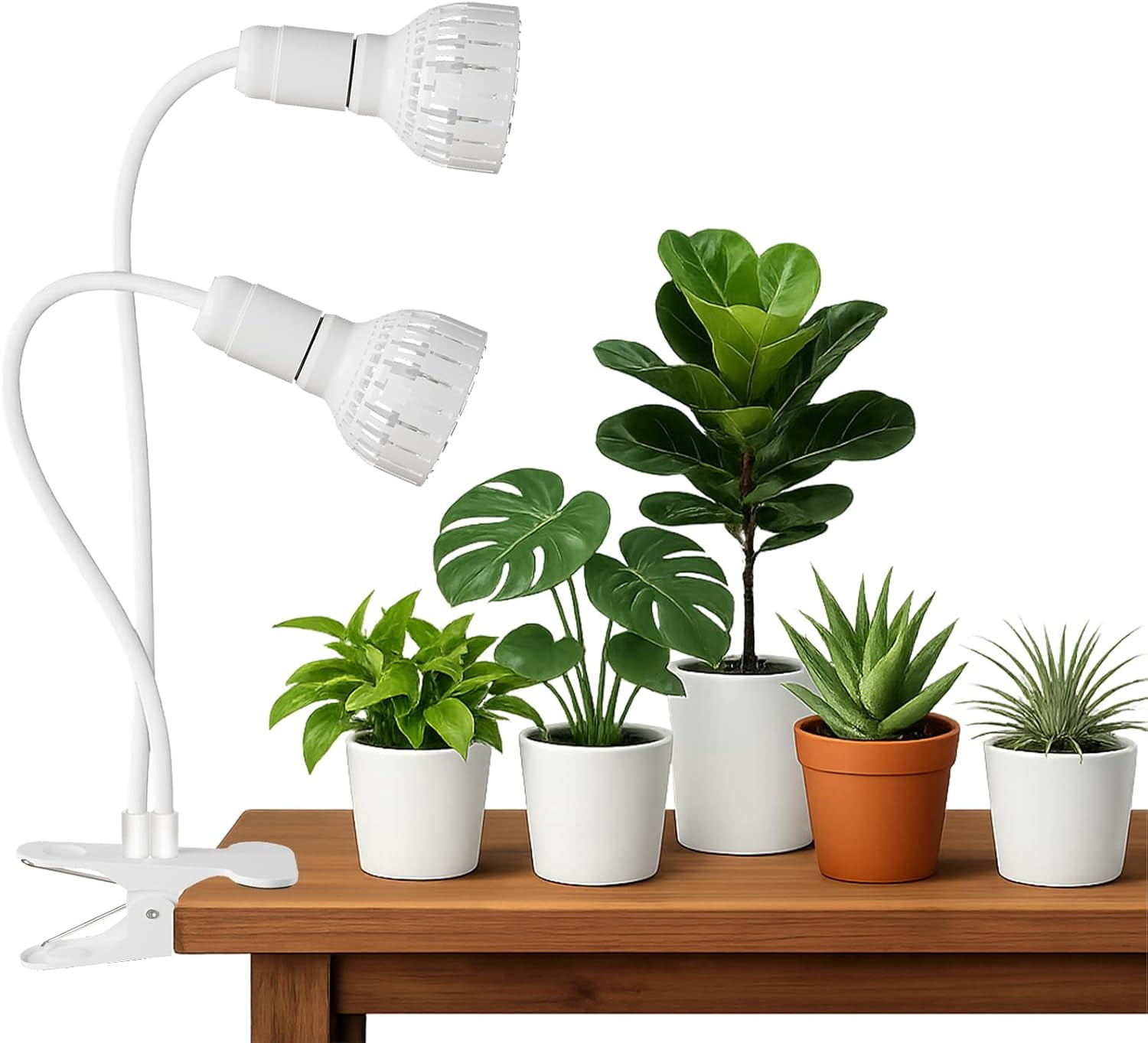 LED Grow Light, Dual-Head 5000K White Full Spectrum Clip-on Gooseneck ...