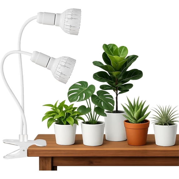 LED Grow Light, Dual-Head 5000K White Full Spectrum Clip-on Gooseneck ...