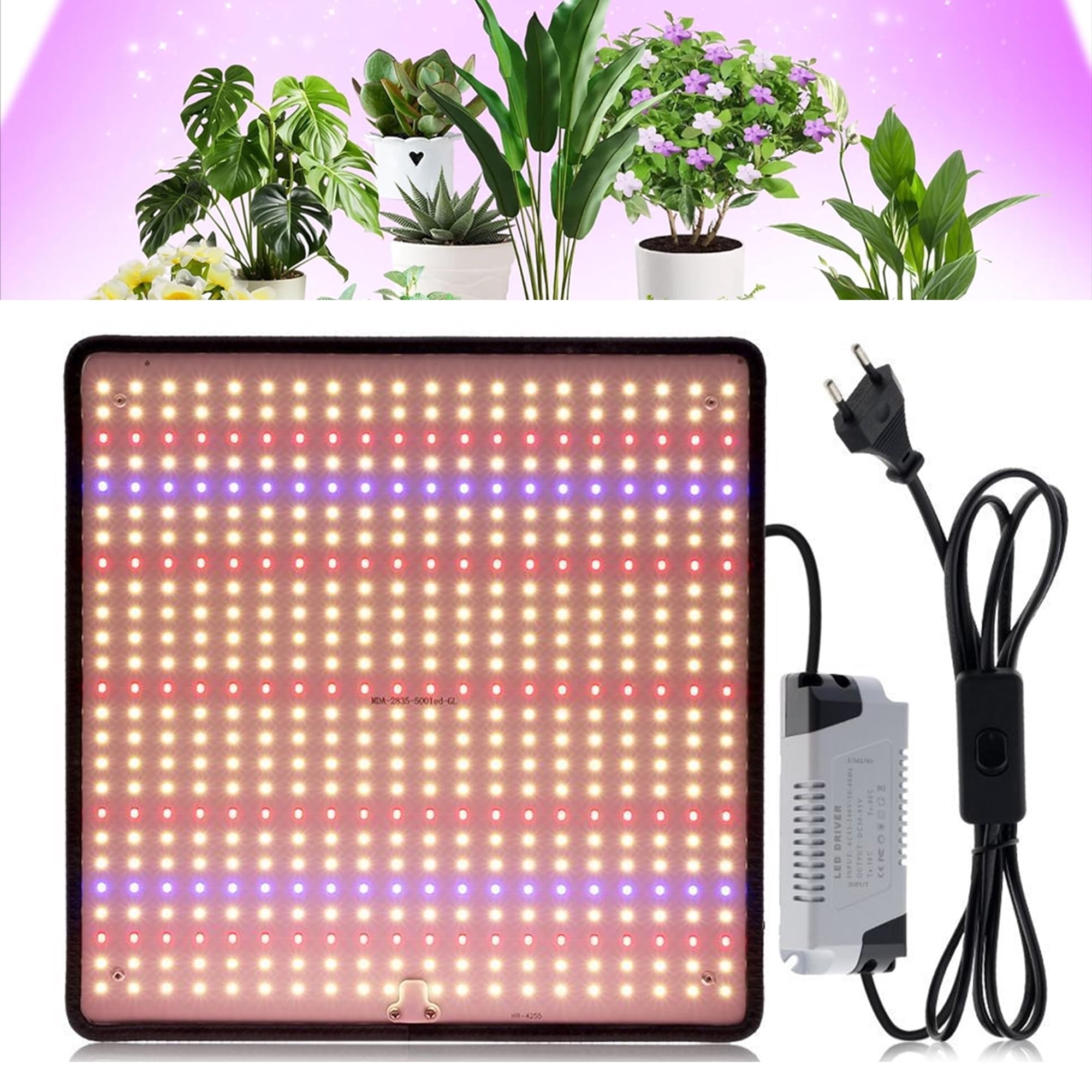 LED Grow Light Panel Lamp for Indoor Plants, Full Spectrum with White ...