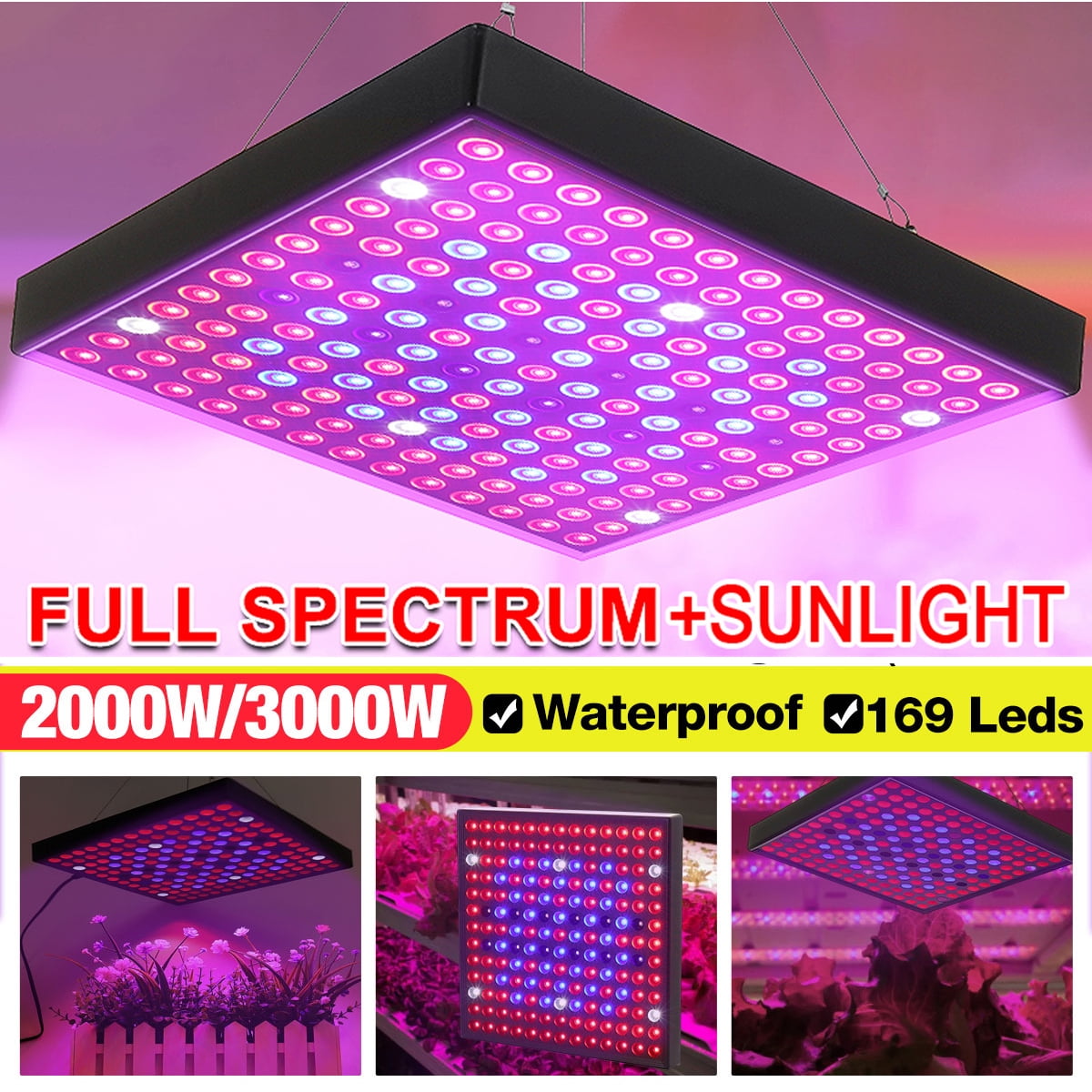 "LED Grow Lights, 2000/3000W Growth Lights, 81/169LEDs, Full Spectrum ...