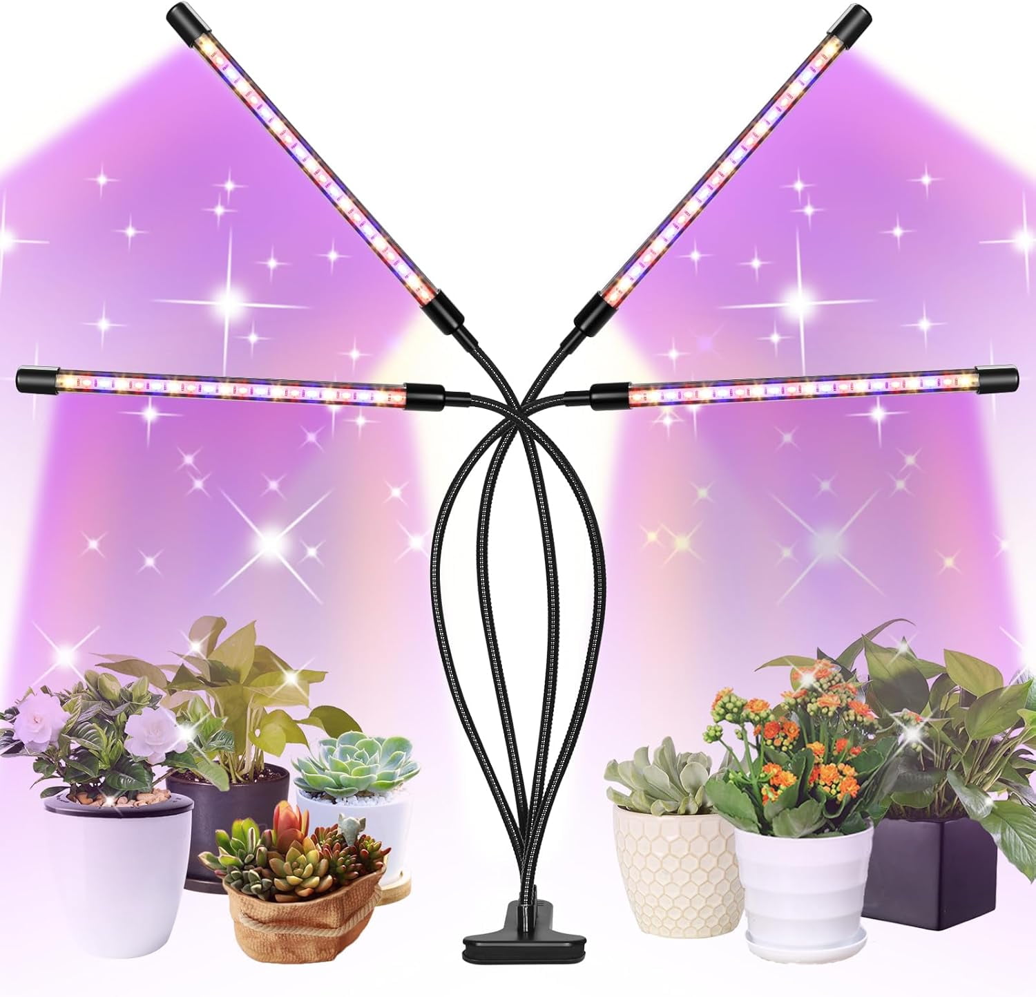 LED Grow Lights, 4 Heads Red Blue White Full Spectrum Plants Lights ...