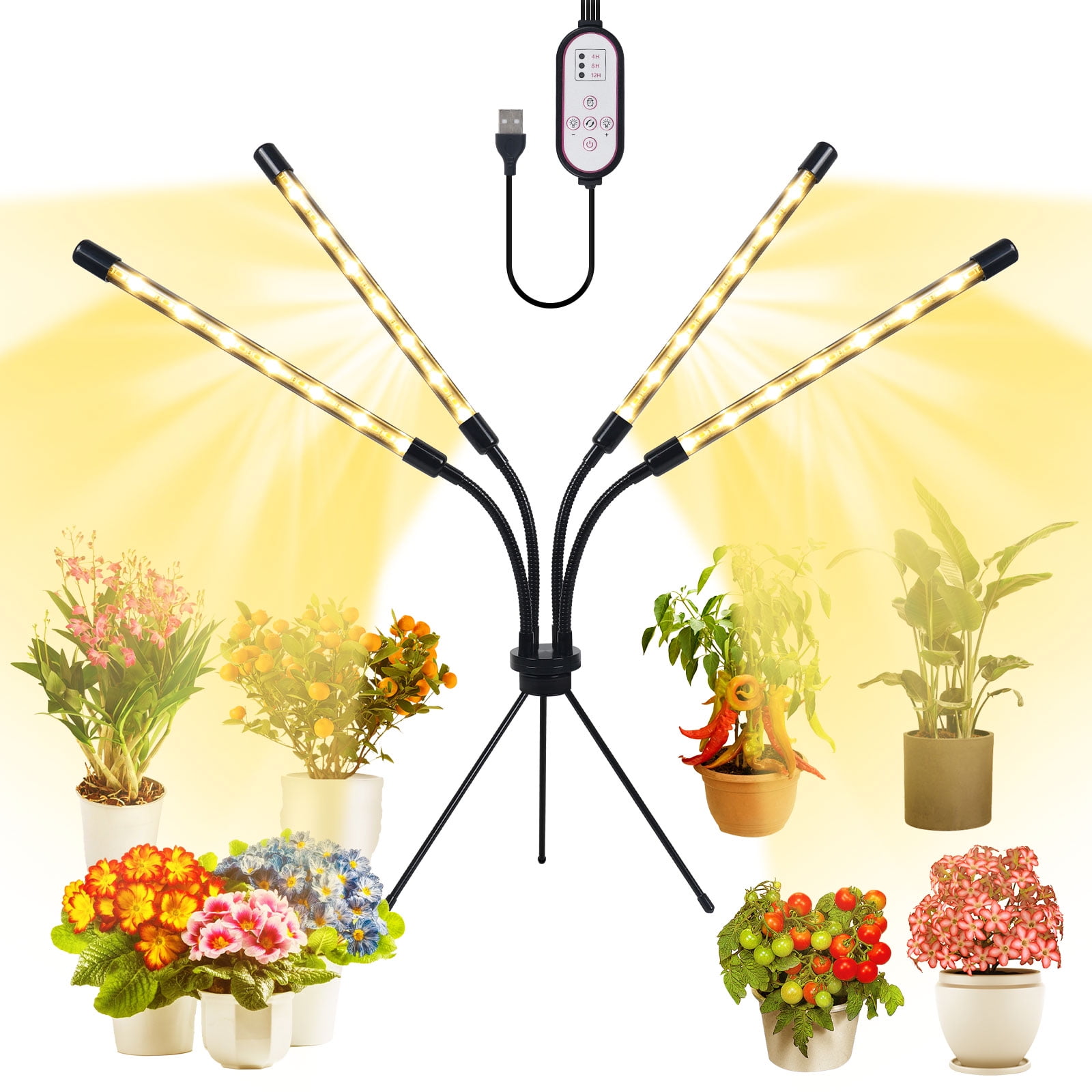 LED Grow Lights for Indoor Plants, 80W Full Spectrum Tabletop Tripod ...