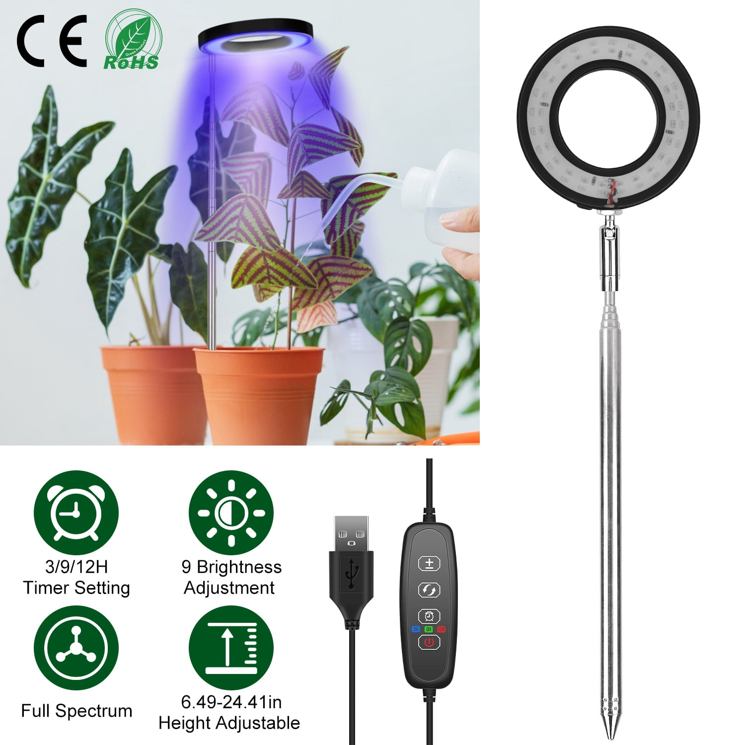 Indoor Plants Height Adjustable LED Growing Light Smart Full Spectrum ...