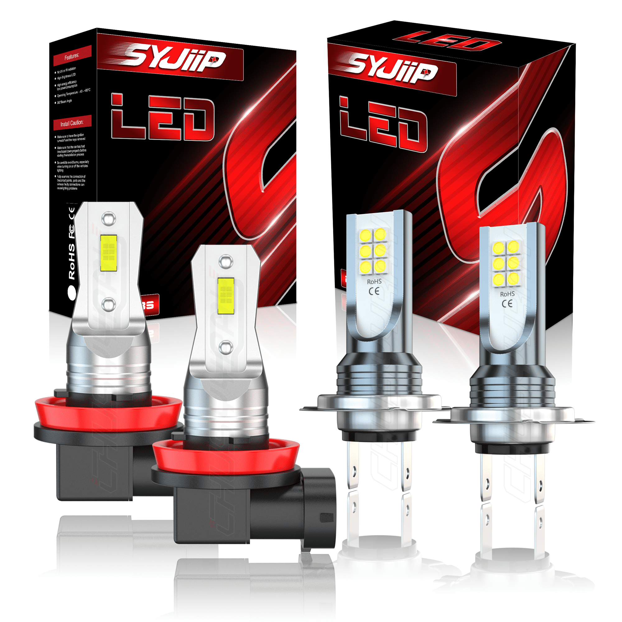 LED H7 H9 Headlight Bulbs 6000K Super White Light Combo Pack of 4 ...