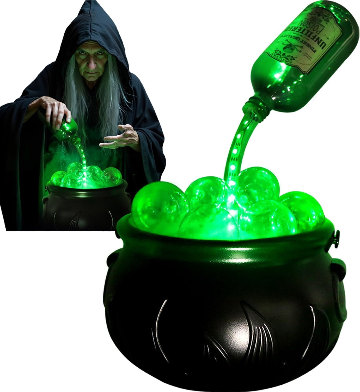 LED Halloween Witches Cauldron Light with Magic Floating Potion Bottles ...
