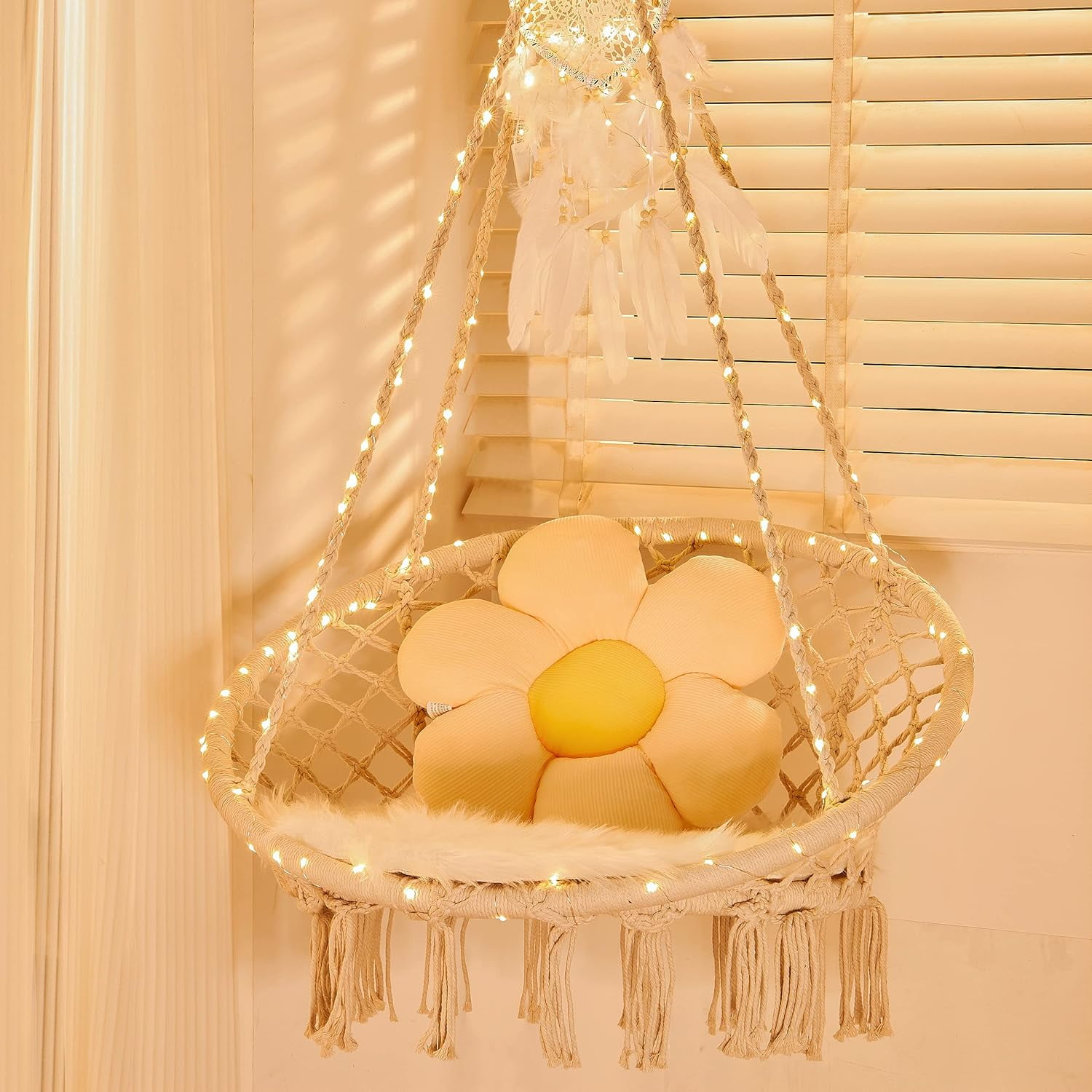 "55x75cm Large LED Hanging Macrame Swing Chair - 472'' Lights for ...