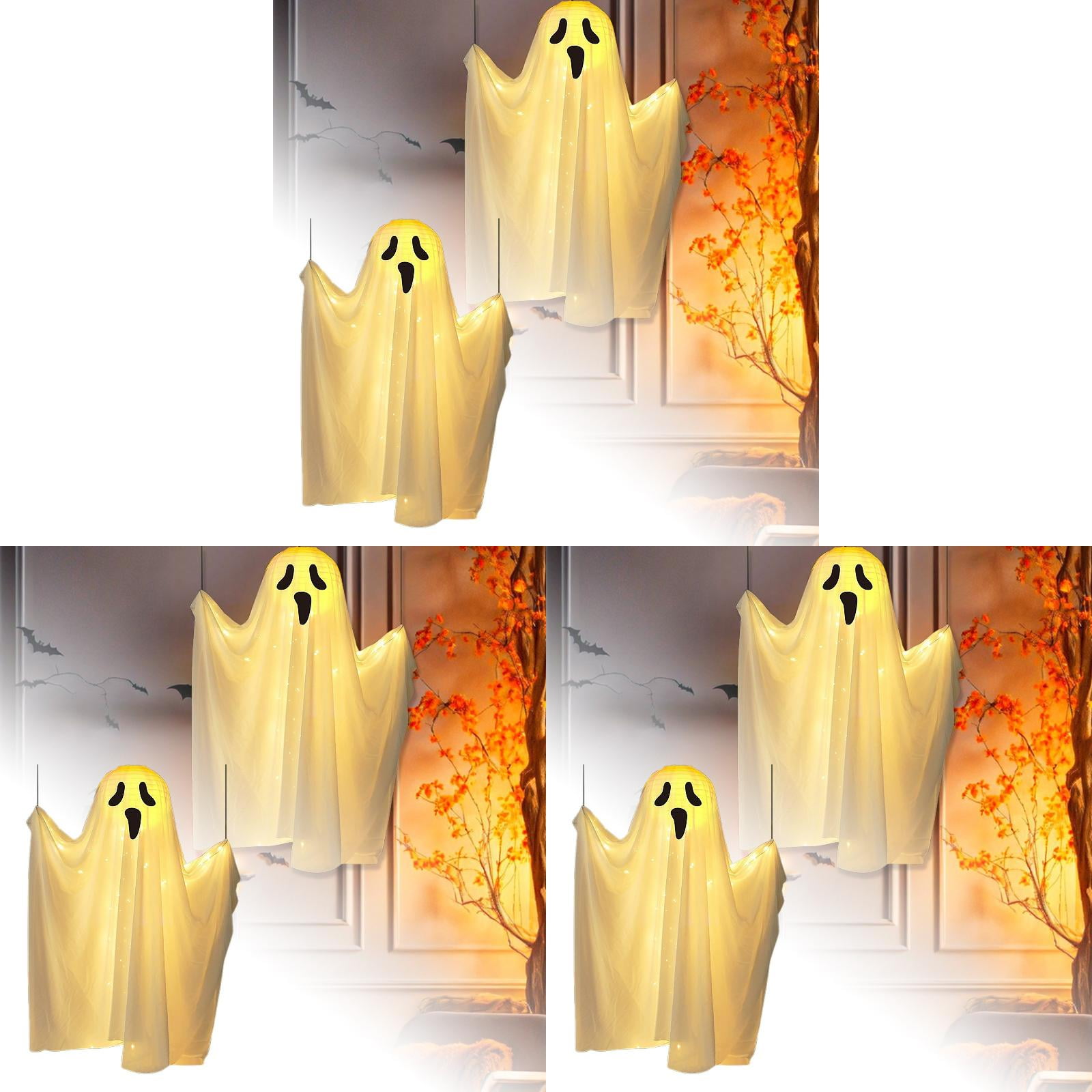 LED Hanging Ghost Decorations for Halloween - Glowing Lighted Flying ...