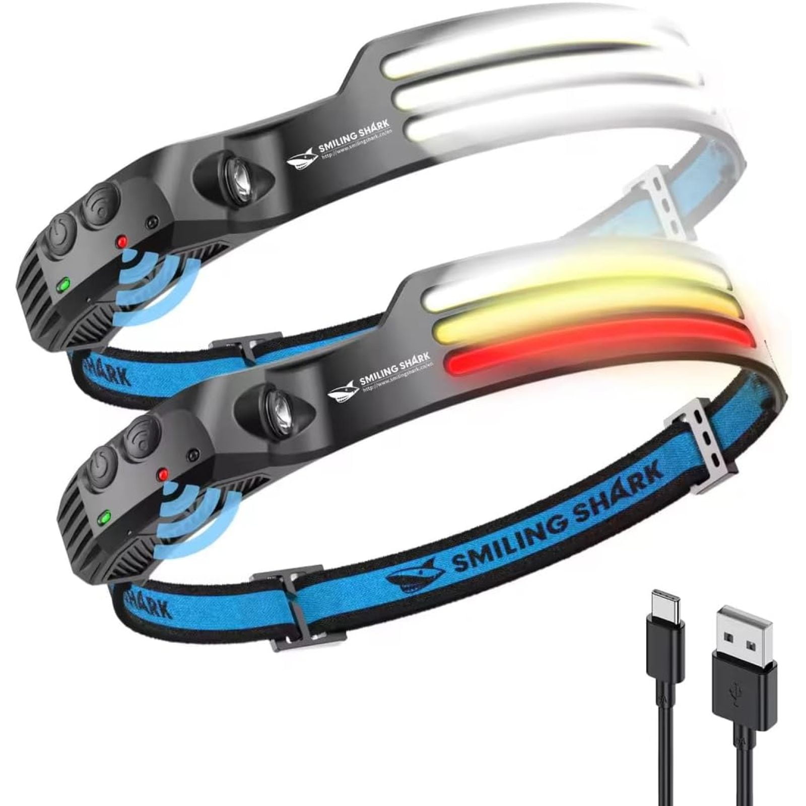 LED Headlamp, 230°Wide Angle 3*White Light 2 Pack The Brightest Head ...