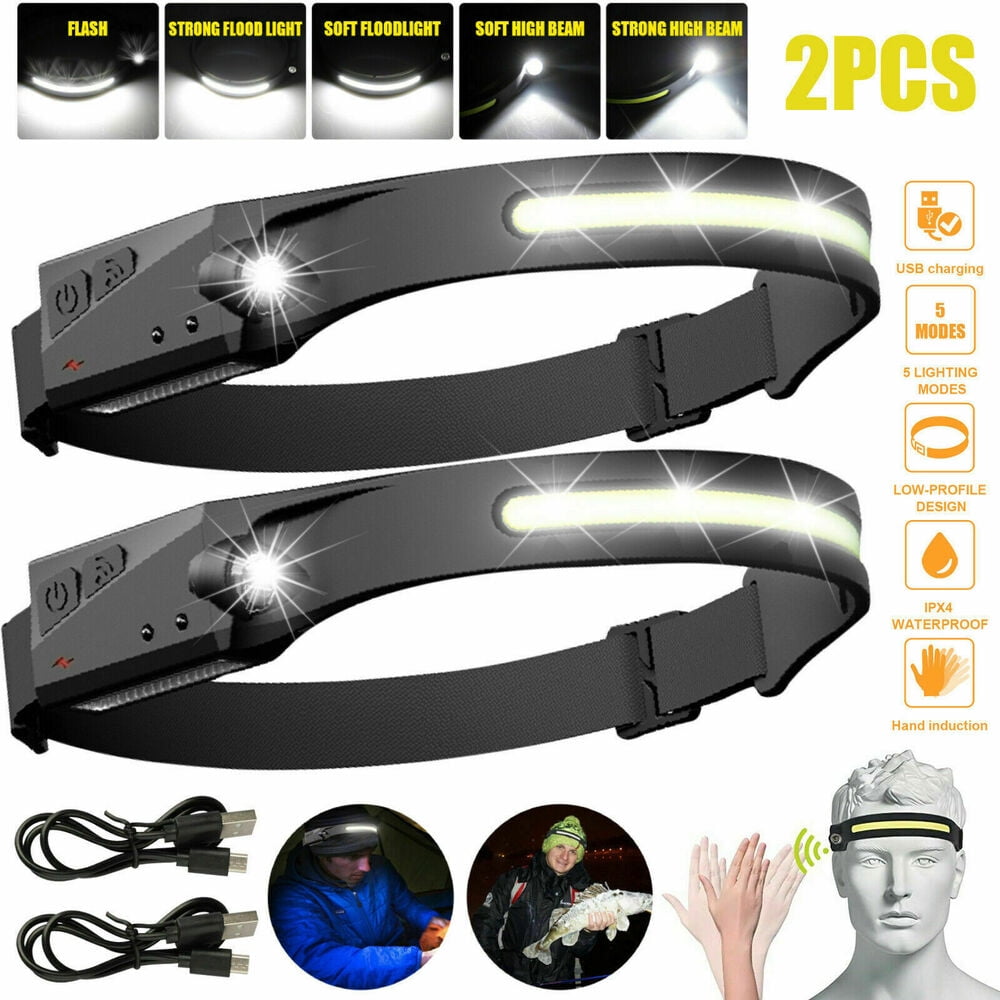 LED Headlamp Flashlight, 2pc USB Rechargeable Wide Beam Headlight ...