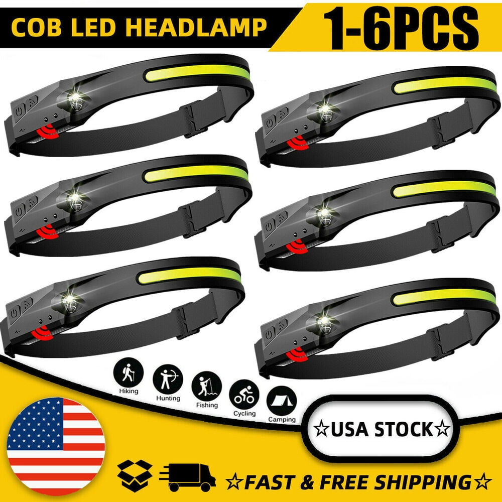 LED Headlamp Flashlight, 6pc USB Rechargeable Wide Beam Headlight ...