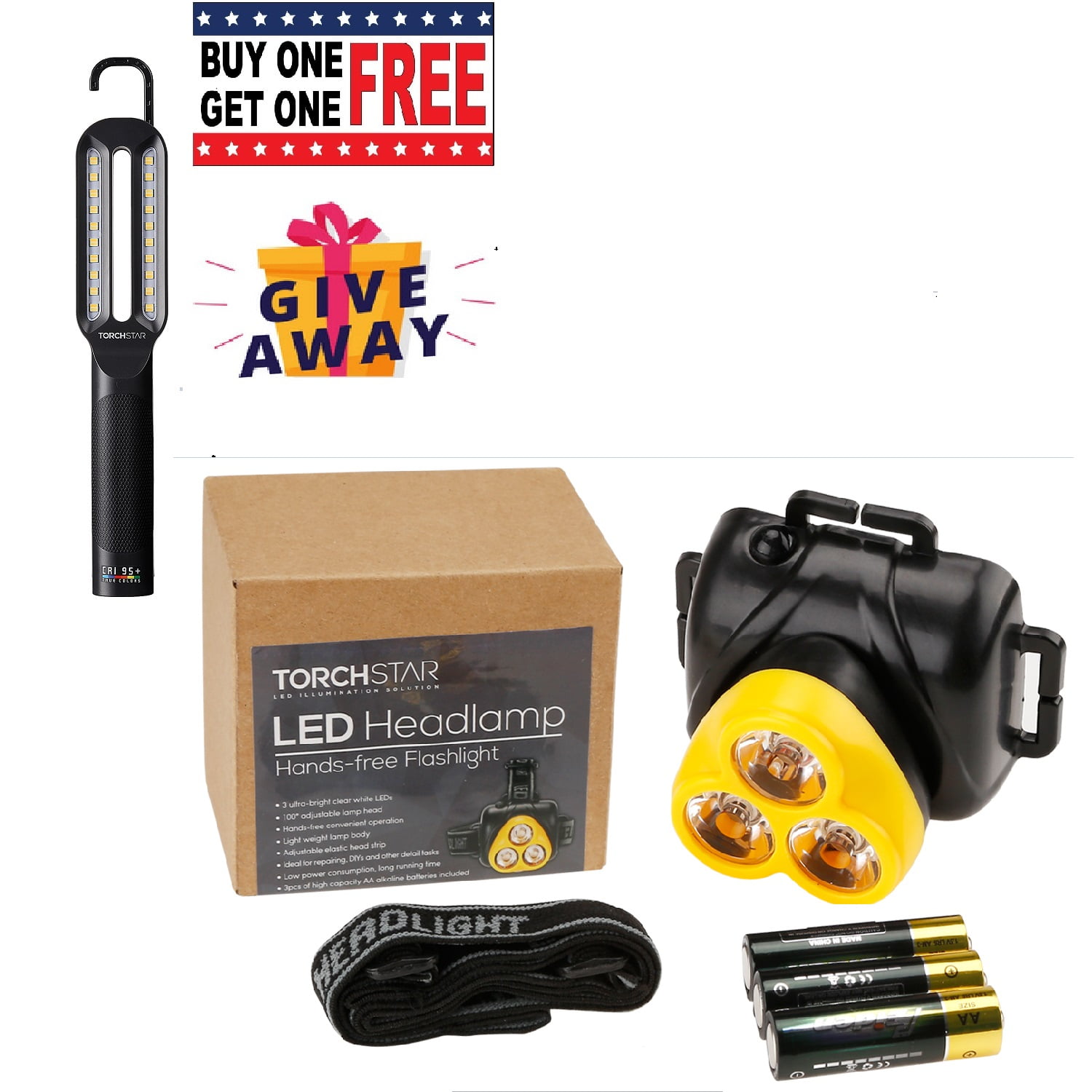LED Headlamp Flashlight + Handheld Work Light, Buy One Get One Free ...