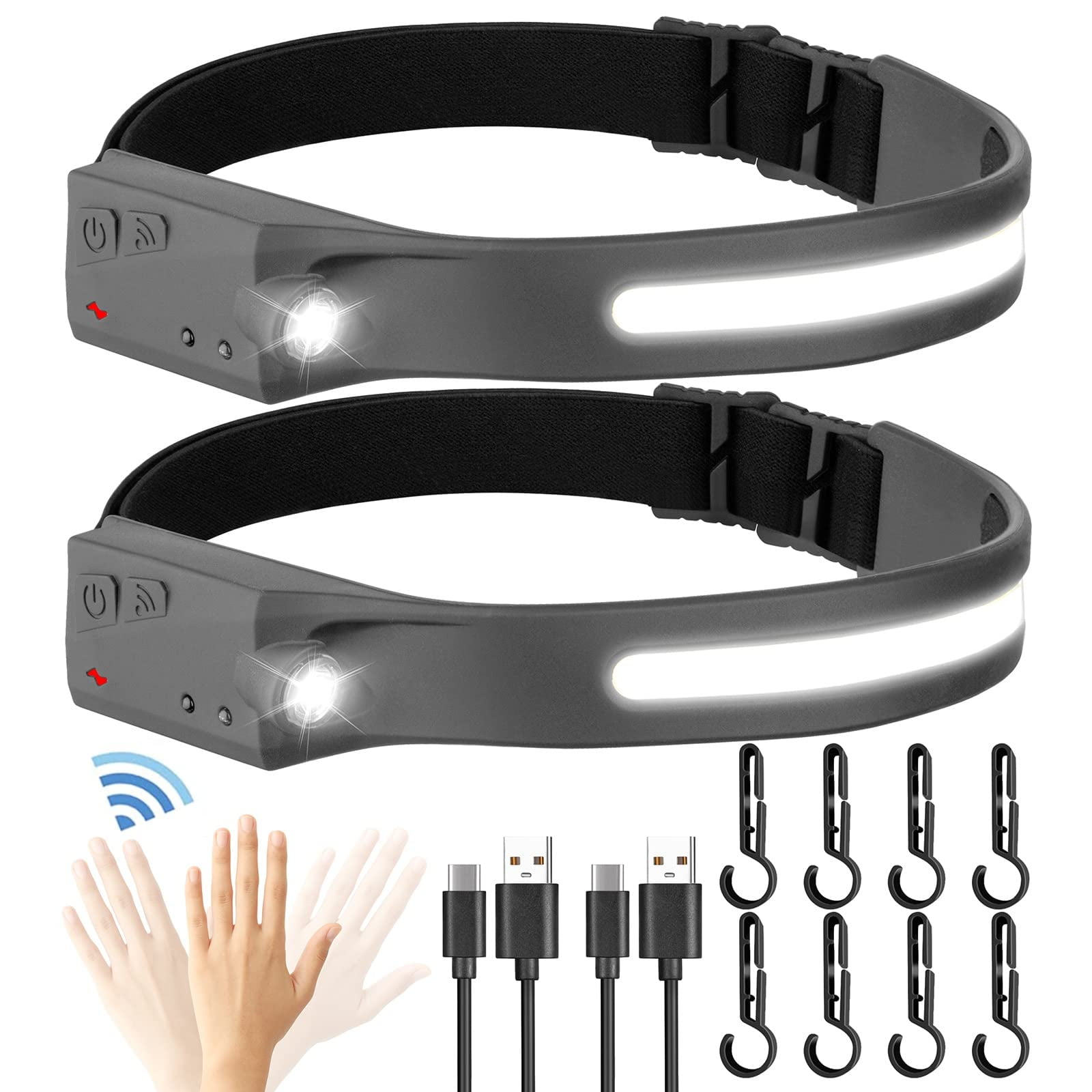 LED Headlamp Rechargeable, 2 Pack Headlamp Flashlights, 230° Wide Beam ...