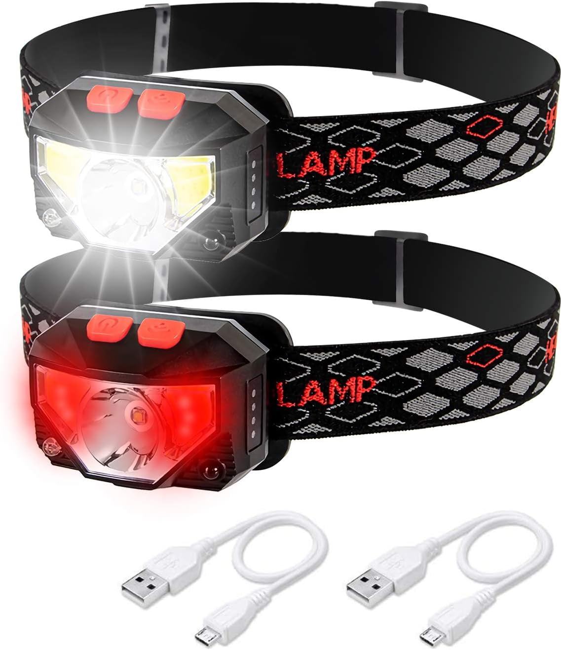 Rechargeable LED Headlamp, 2-Pack, Motion Sensor, Red Light, Waterproof ...
