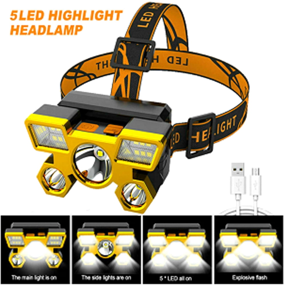 LED Headlamp Rechargeable,DFITO Super Bright Head Lamp with 5 LED Light ...