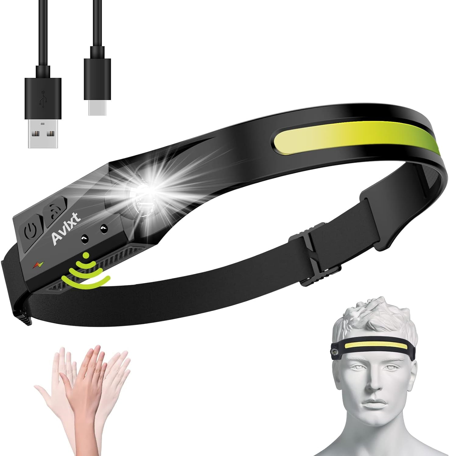 LED Headlamp, Rechargeable Flashlight for Adults, 230 Wide Beam ...