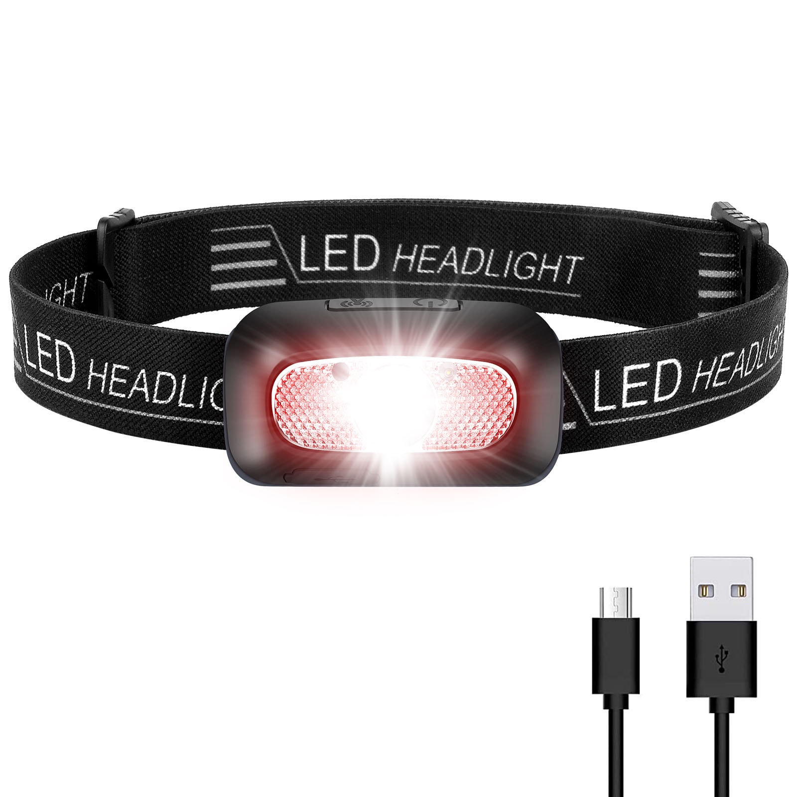 LED Headlamp Rechargeable - Head Lamp with Motion Sensor, White Red ...