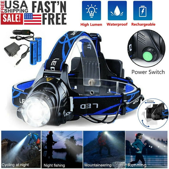 LED Headlamp Rechargeable Head Torch Zoom Headlight Lamp Super Bright ...