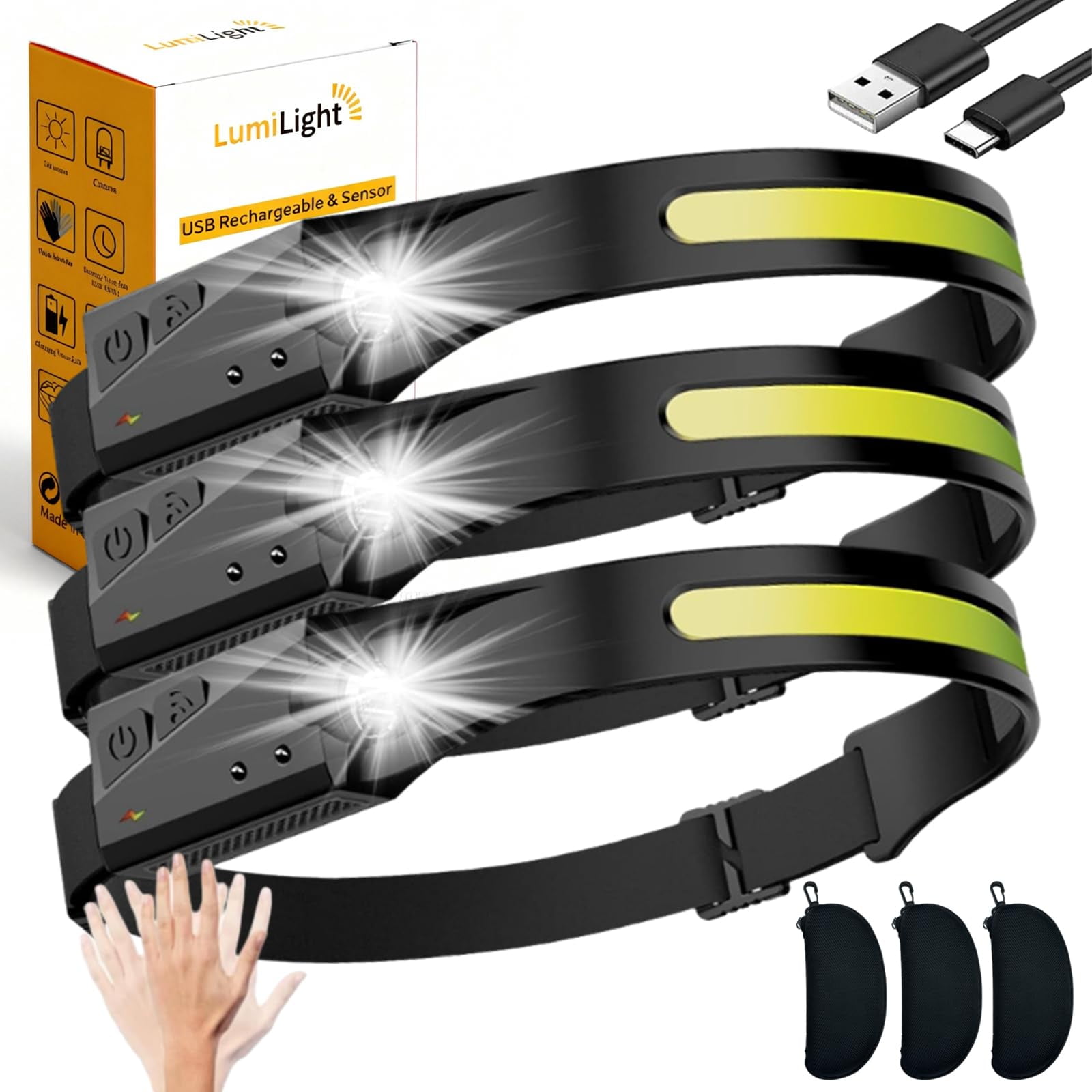 LED Headlamp Rechargeable, LED Head Band Headlamp, 230° Wide Beam Head ...