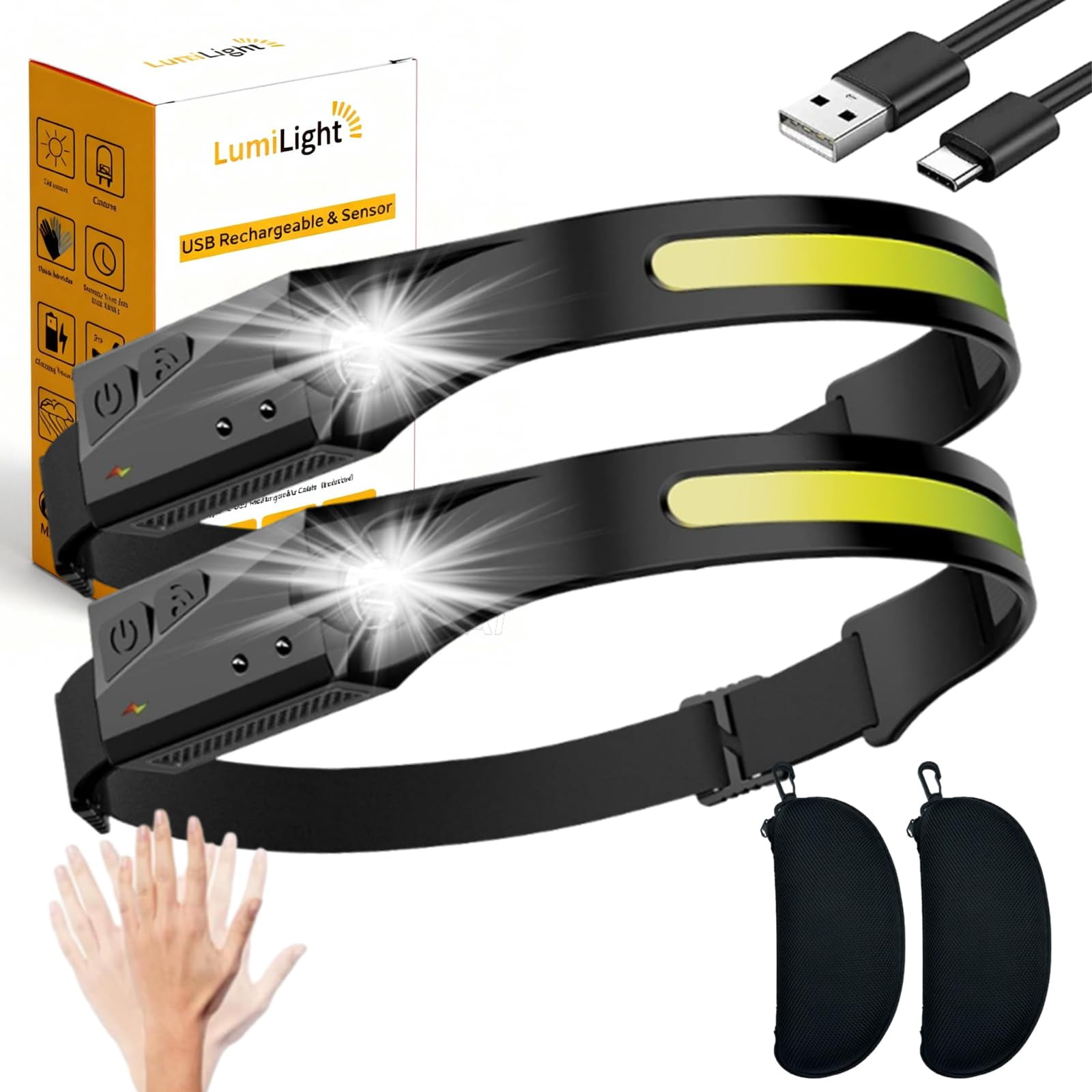 LED Headlamp Rechargeable, LED Head Band Headlamp, 230° Wide Beam Head ...