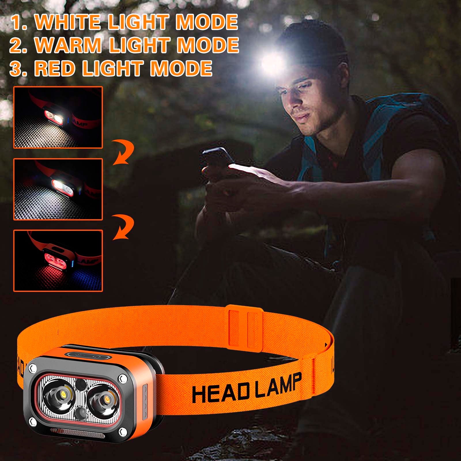 LED Headlamp | XPG + Red LED | USB Type-C Rechargeable | 600mAh Battery | 4 Adjustable ...