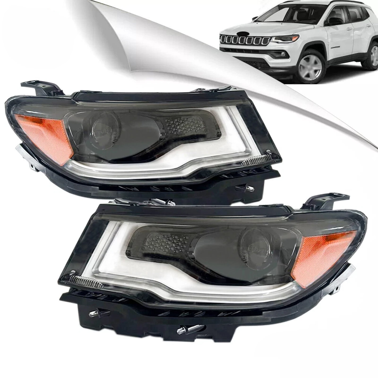 LED Headlight Assembly Pair for 2017-2021 Jeep Compass Projector ...