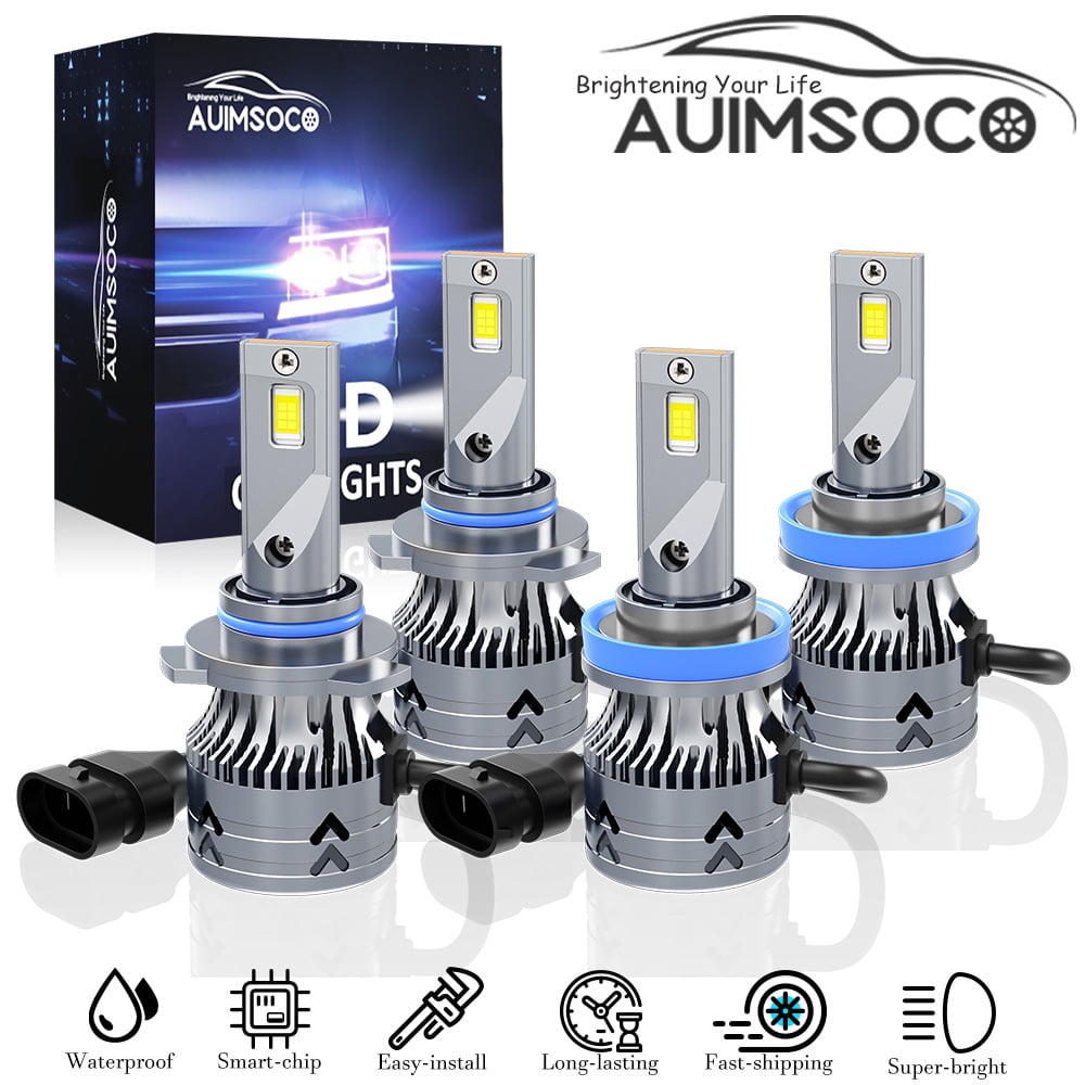 9005 H11 LED Headlight Bulbs Kit, High Low Beam Lights, 6000K White ...