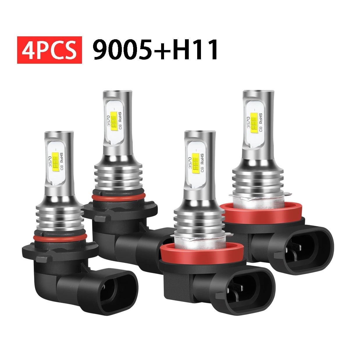 LED Headlight Bulbs Conversion Kit 9005 H11 High Low Beam Bright White ...