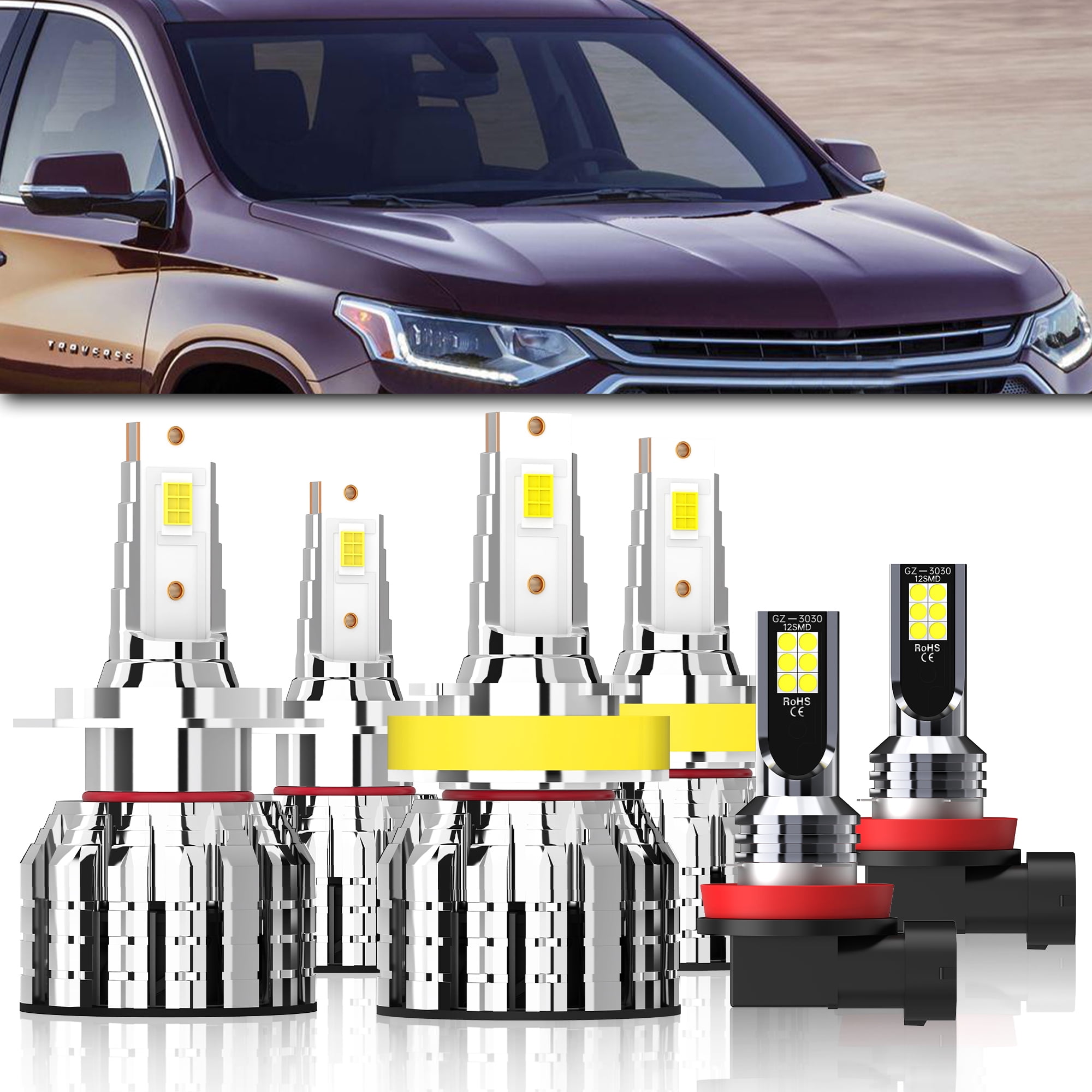 LED Headlight Bulbs Fit For Chevy Traverse 2013-2018,H7 High Beam + H11 ...