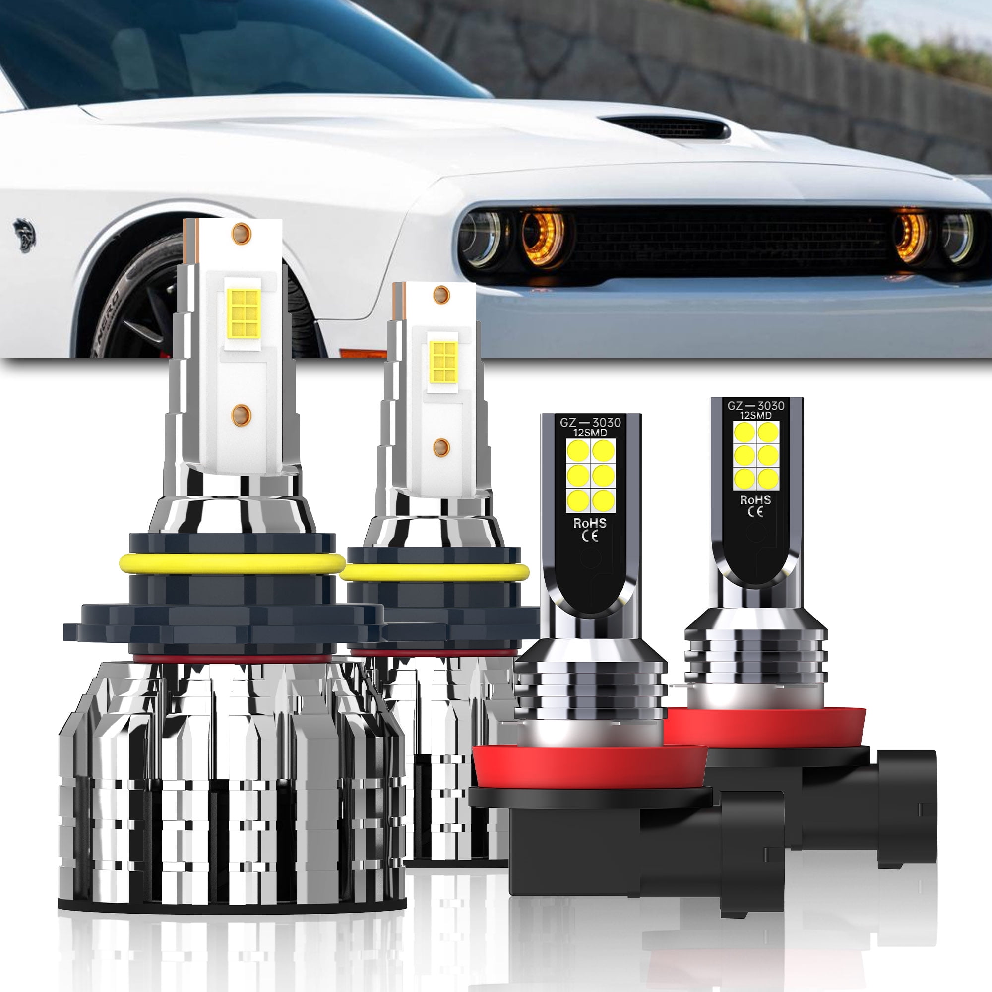 LED Headlight Bulbs Fit For Dodge Challenger 2015-2020,9012 High Low ...