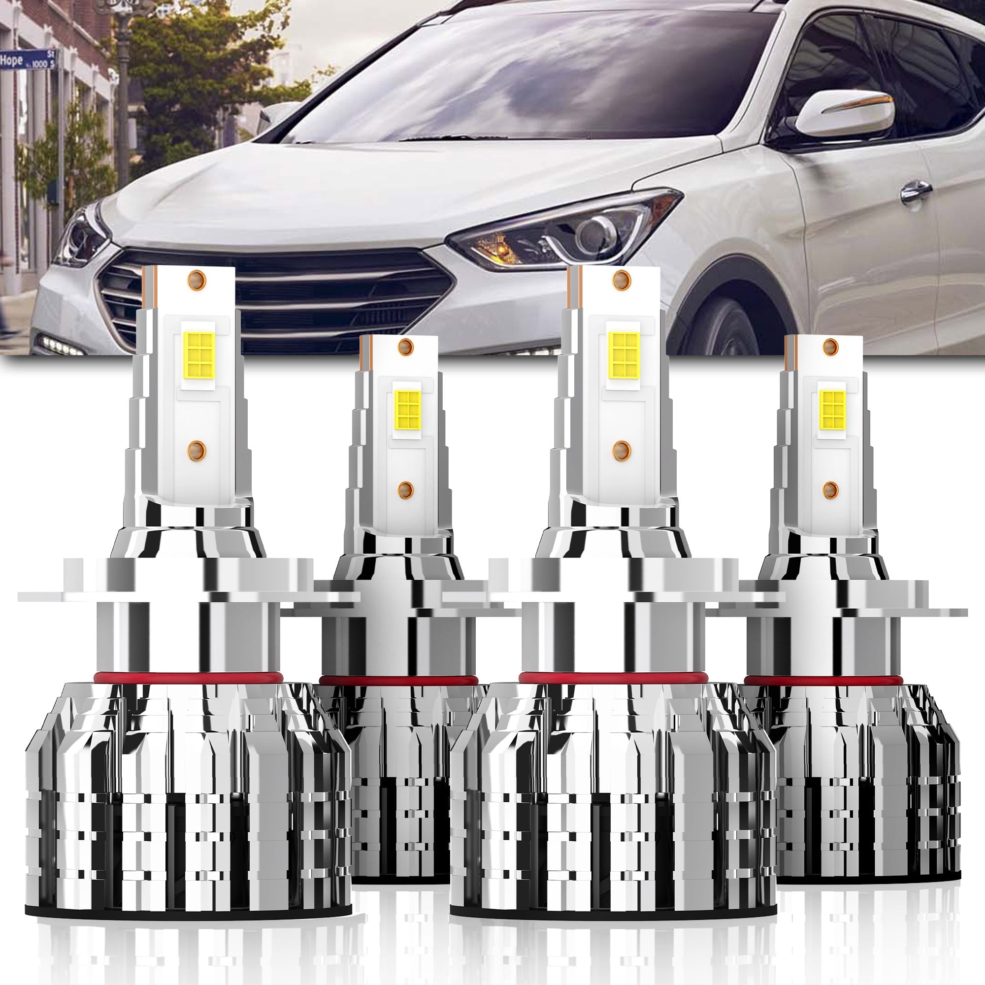 LED Headlight Bulbs Fit For Hyundai Santa Fe 2017-2018,H7 High Beam + H7 Low Beam Light Bulb ...