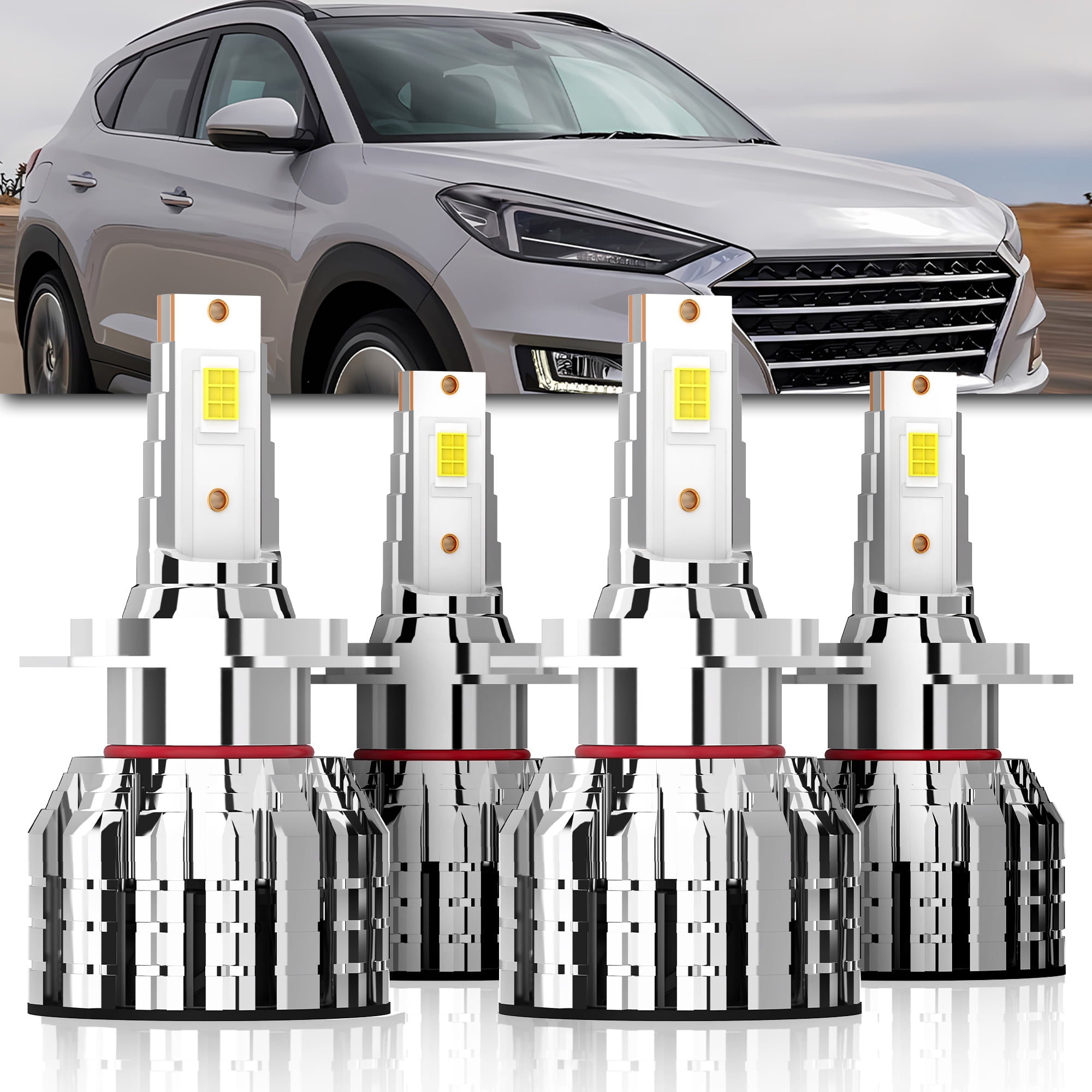 LED Headlight Bulbs Fit For Hyundai Tucson 2016-2018,H7 High Beam + H7 Low Beam Light Bulb,6500K ...