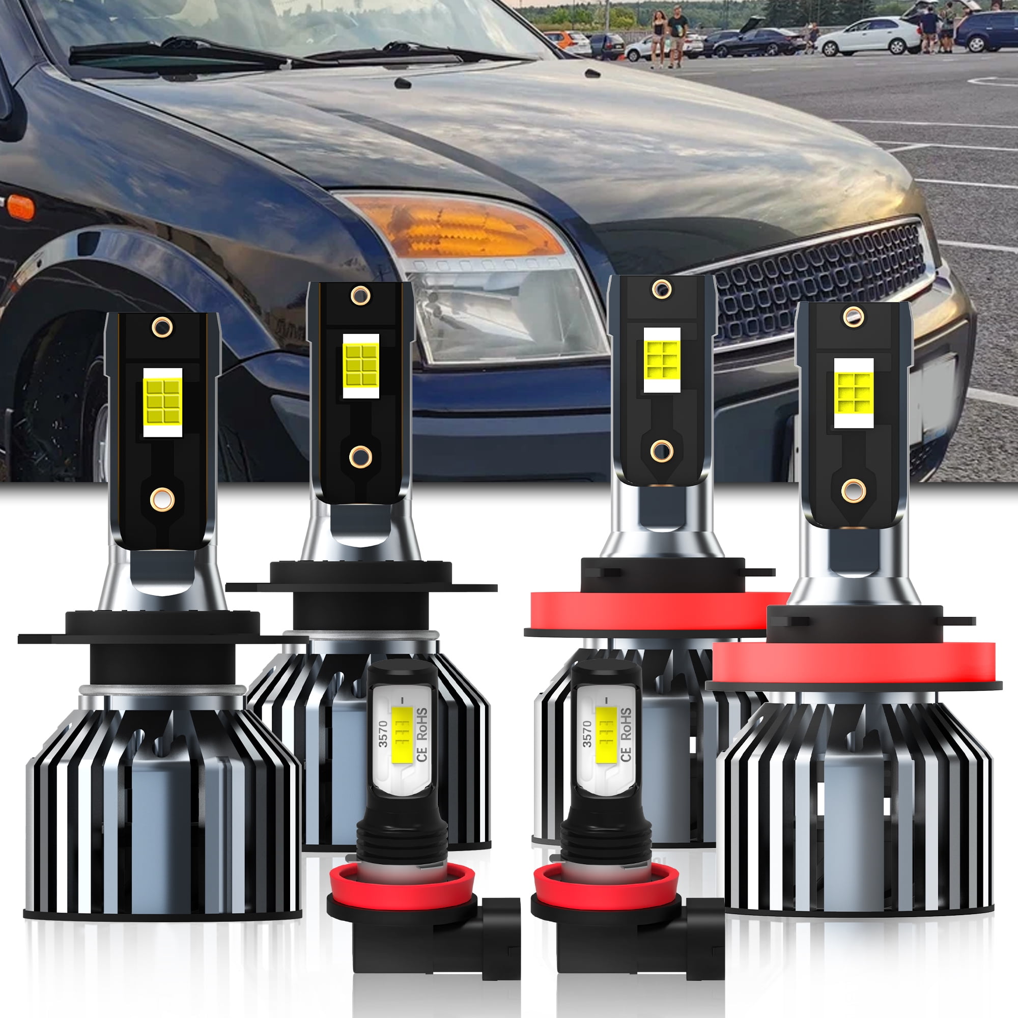 LED Headlight Bulbs Fit for Ford Fusion 2006-2018,H7 High Beam + H11/H8 ...