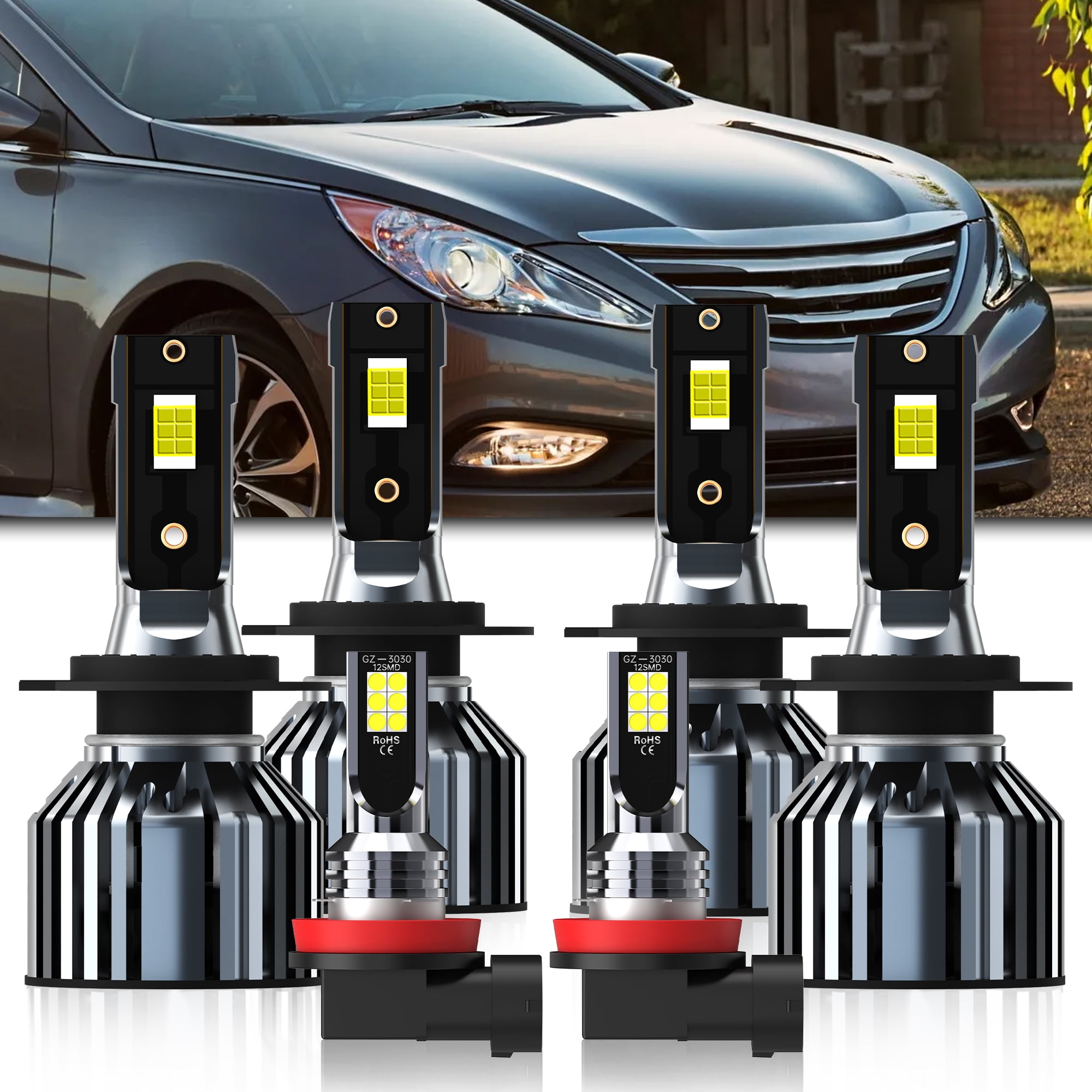LED Headlight Bulbs Fit for Hyundai Sonata 2011-2014,H7 High Beam + H7 ...