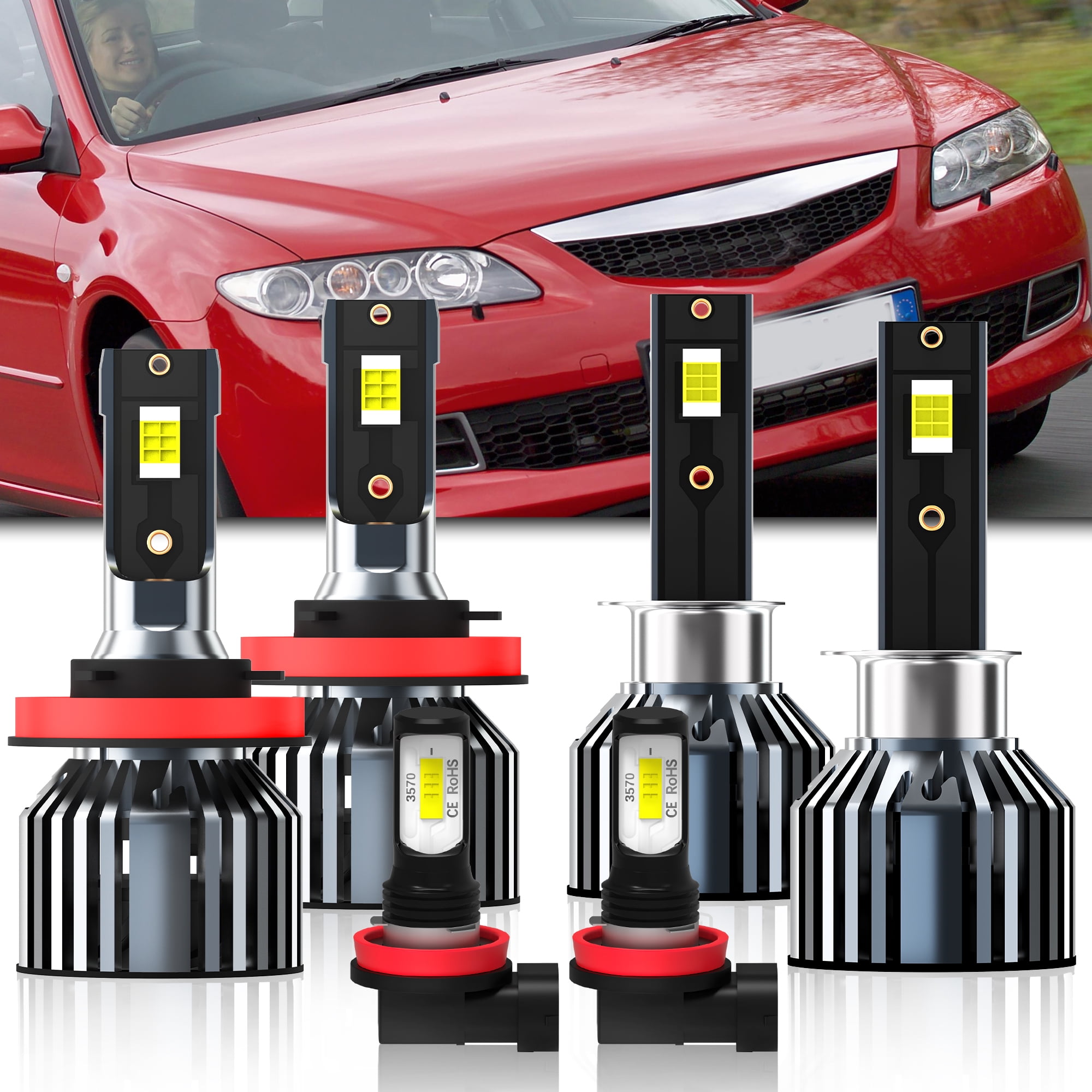LED Headlight Bulbs Fit for Mazda 6 2005-2008,H1 High Beam + H11/H8/H9 ...