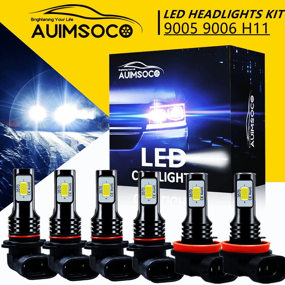 LED Headlight Bulbs Kit, 9005/HB3 High Beam +9006/HB4 Low Beam +H11 Fog Light, 6000K Cool White ...