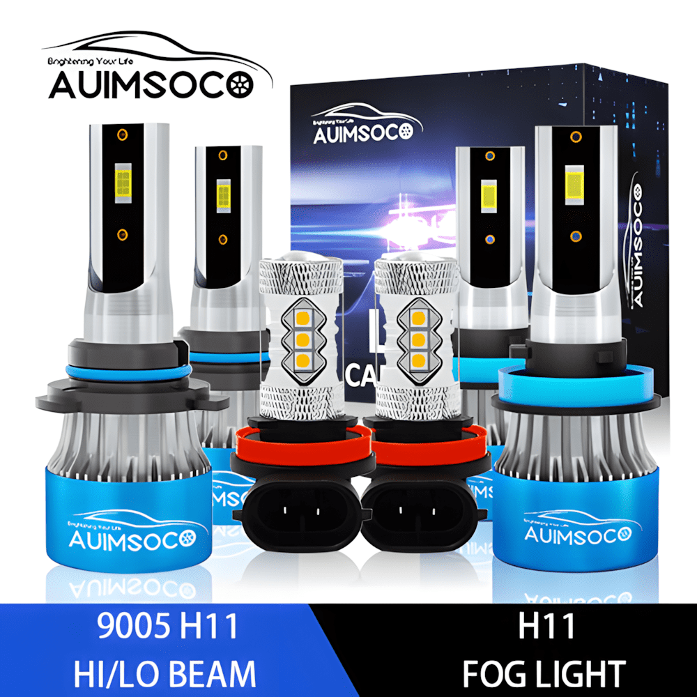 LED Headlight Combo 9005+H11+H11 Hi/Lo Beam Fog Lights Pack of 6 6000k Bulbs Kits Super Bright ...