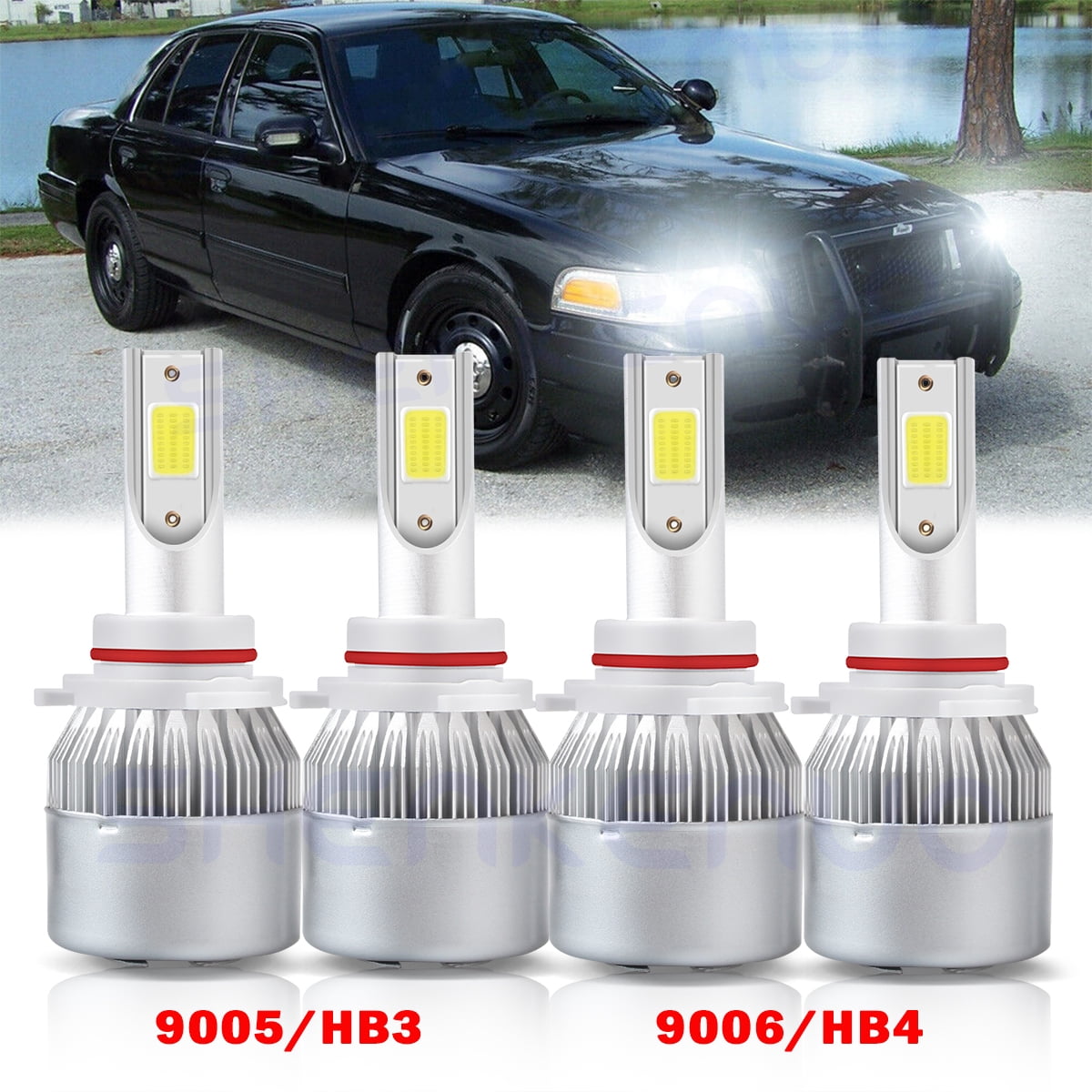LED Headlight Hi&Lo Beam Bulbs Combo 4PC 6000K For Ford Crown Victoria ...