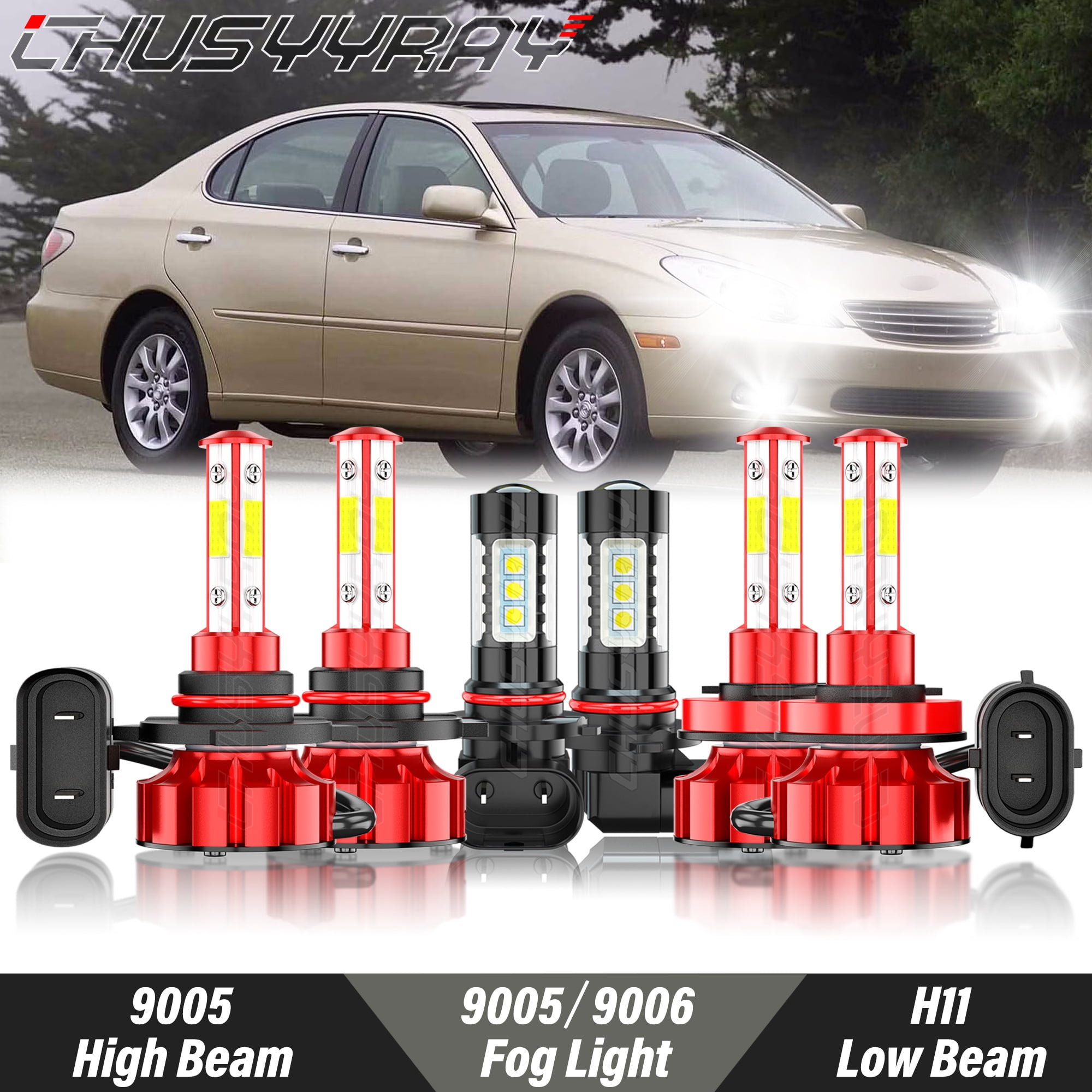 LED Headlight High Low Beam + Fog Light Bulbs Combo Kit - for Lexus ...